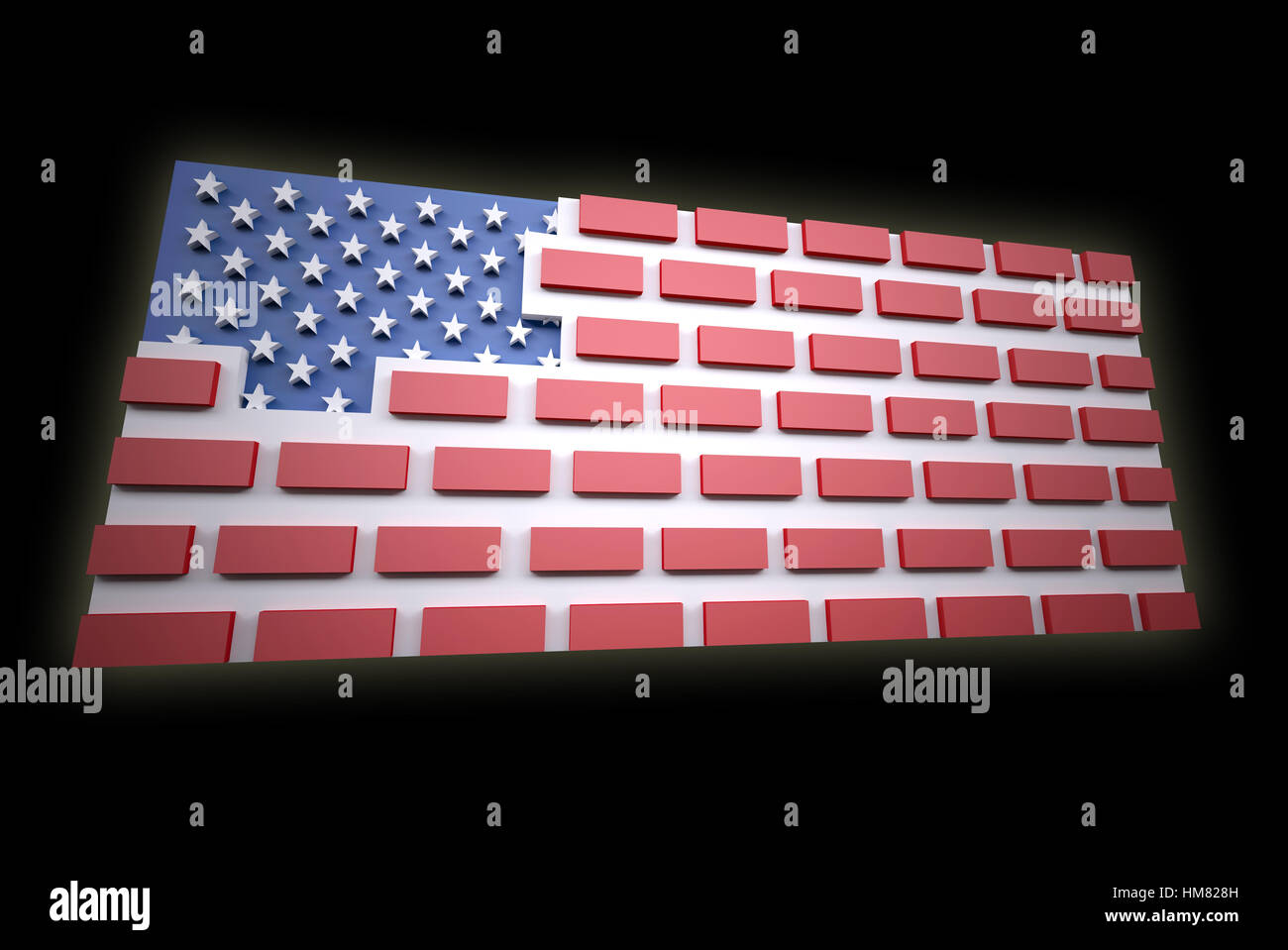 American Flag As A Brick Wall Border Protection Concept 3d