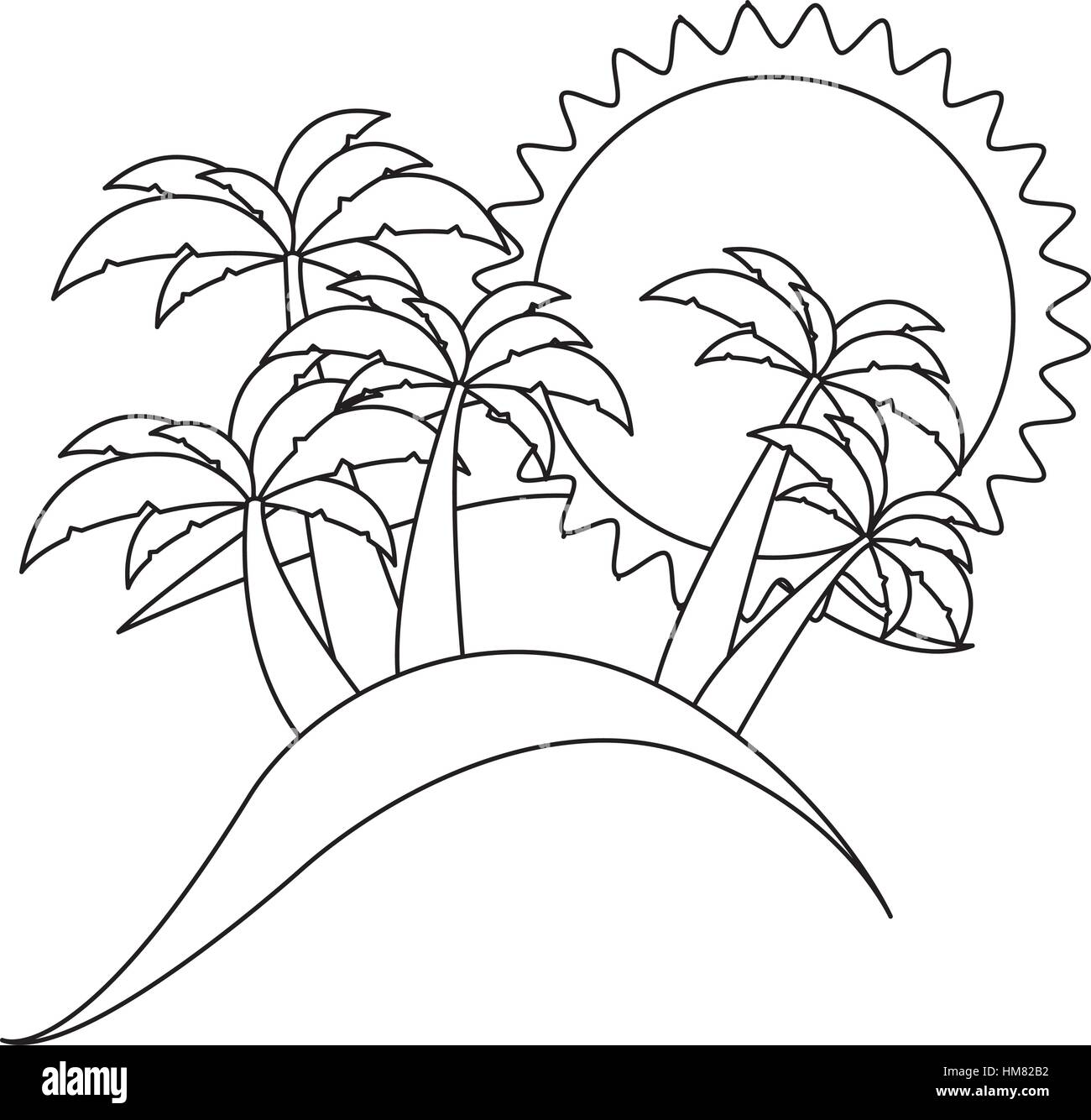monochrome contour with beach background vector illustration Stock ...