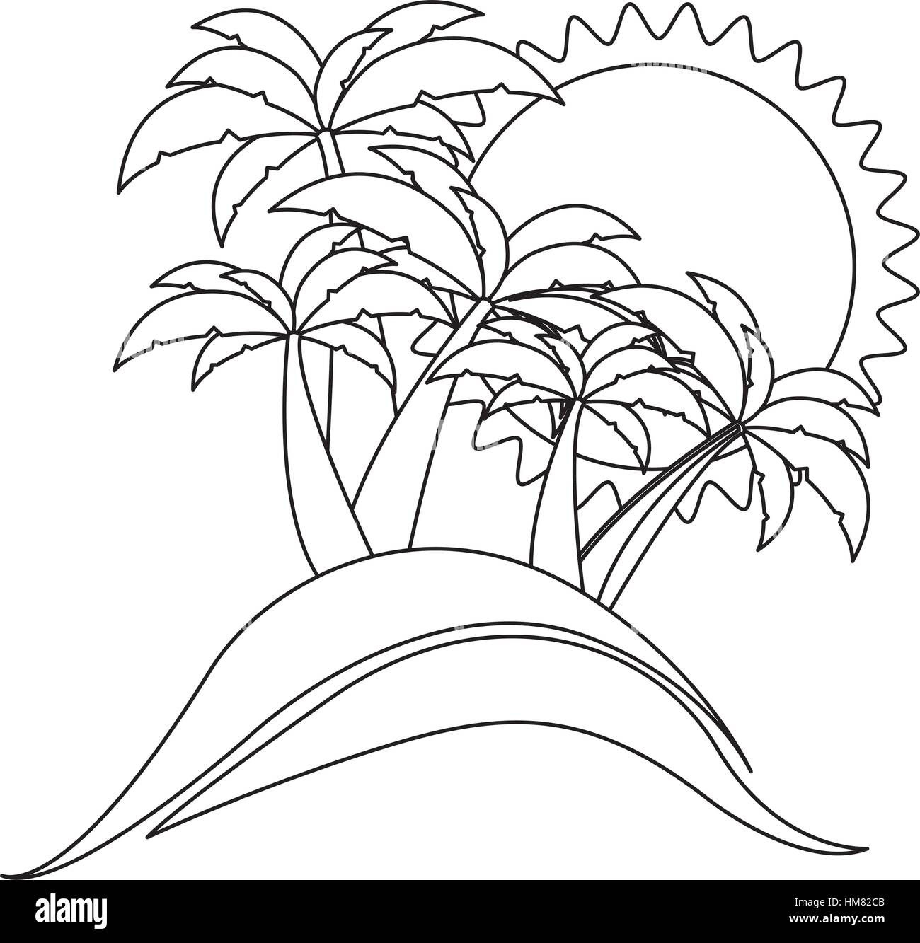 monochrome contour with beach background vector illustration Stock ...