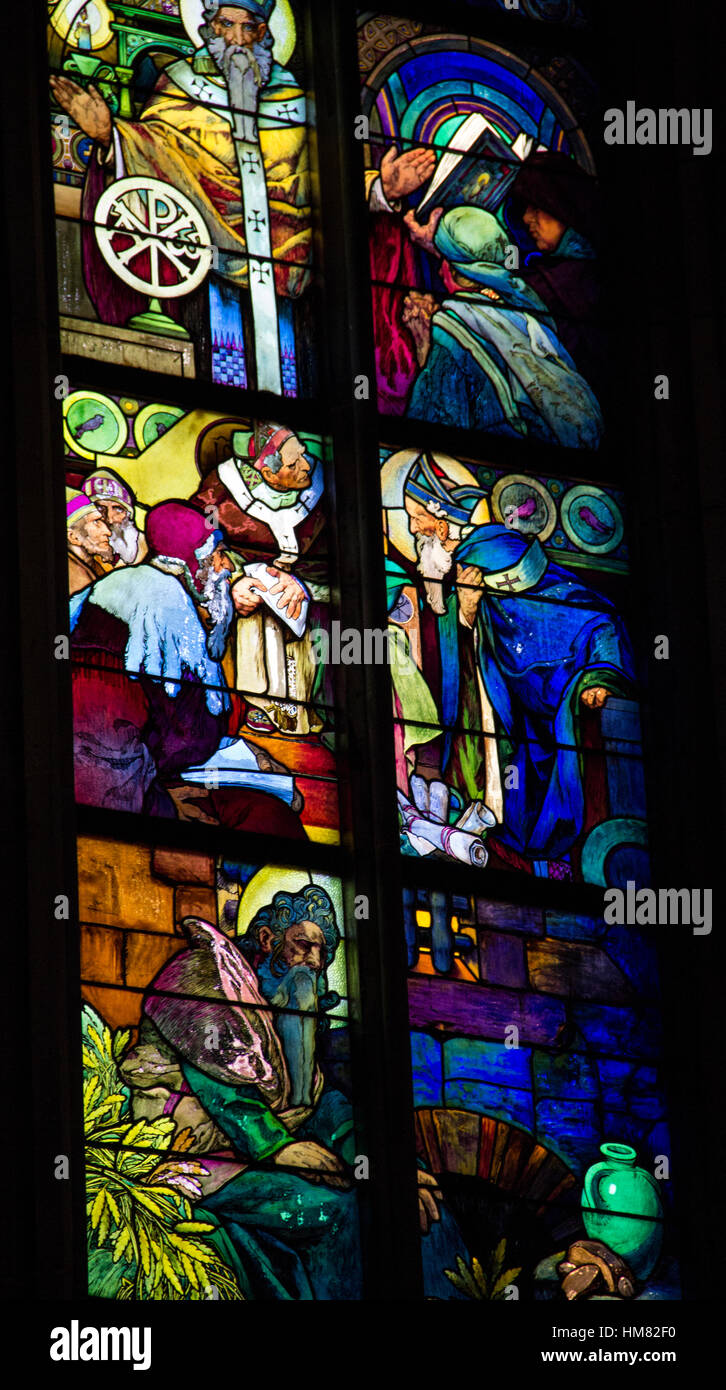 Stained glass windows in a church Stock Photo - Alamy