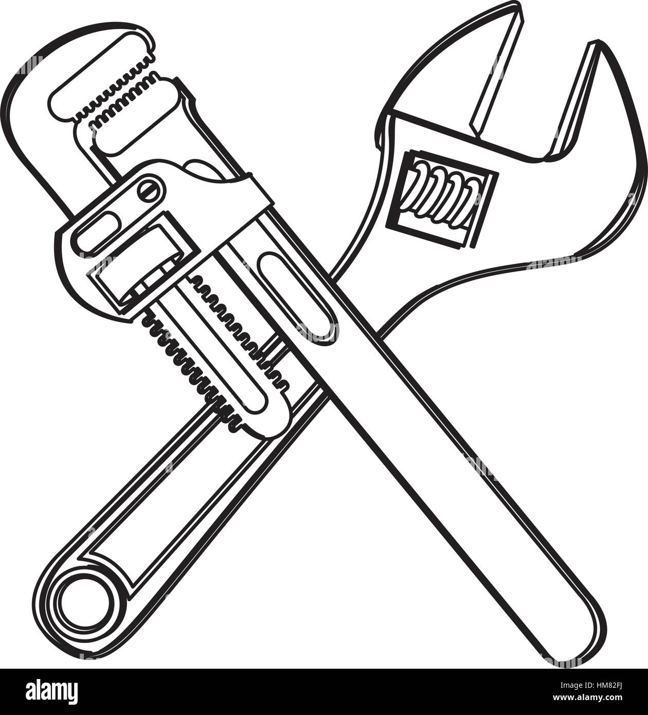 monochrome contour with crossed wrenches vector illustration Stock ... monochrome contour with crossed wrenches vector illustration Stock ...