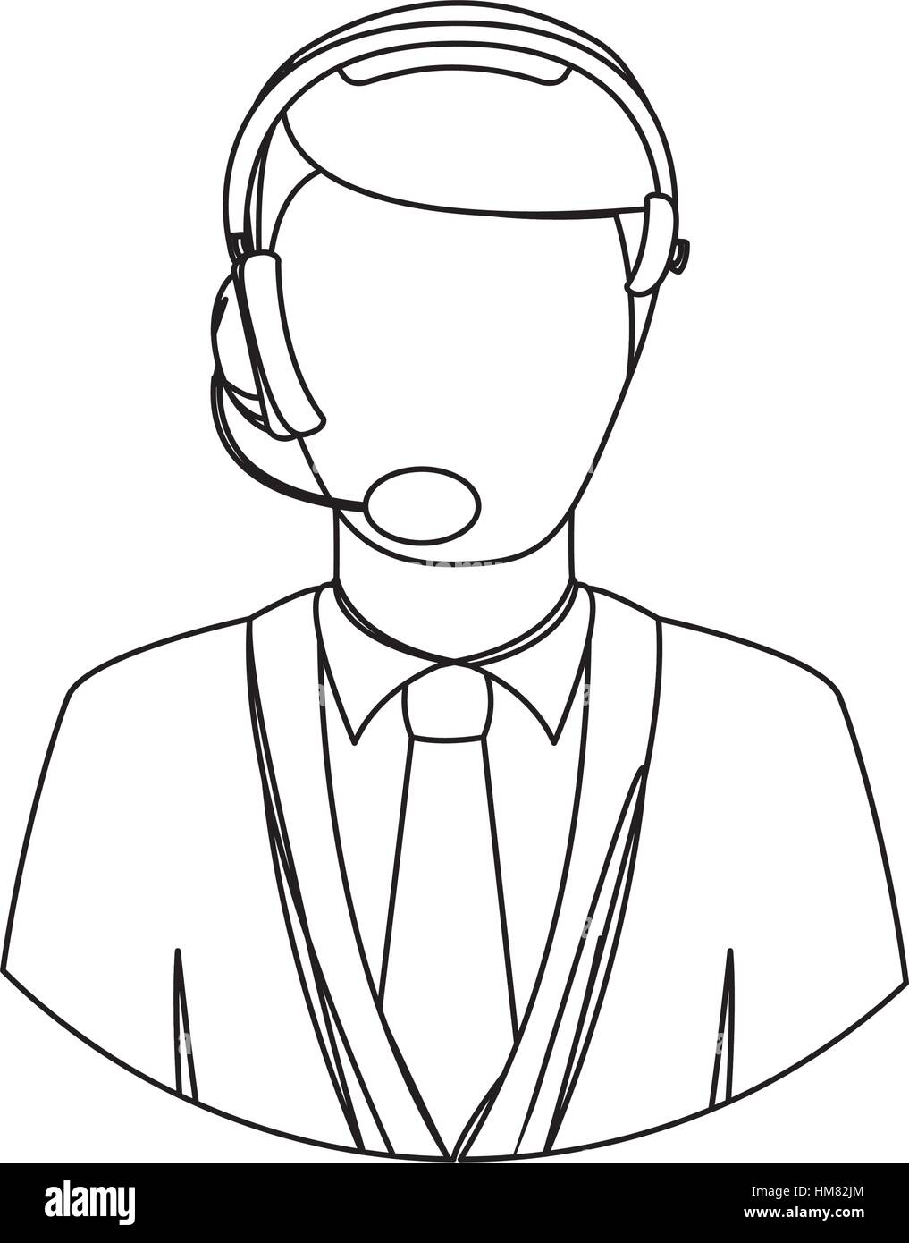 monochrome contour with men operator with headphone vector illustration ...