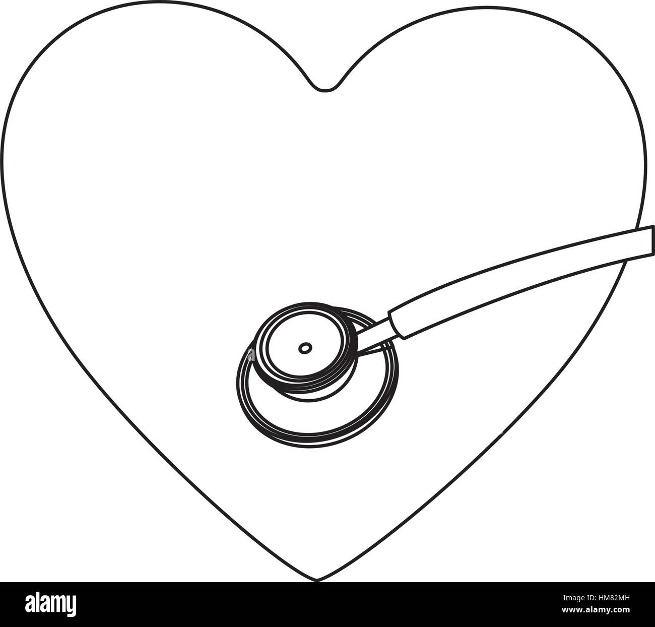 monochrome contour with heart and sthetoscope vector illustration Stock ...