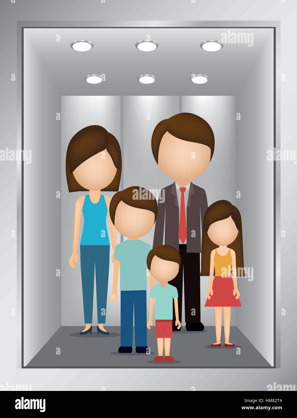 picture open building elevator with family inside vector illustration ...