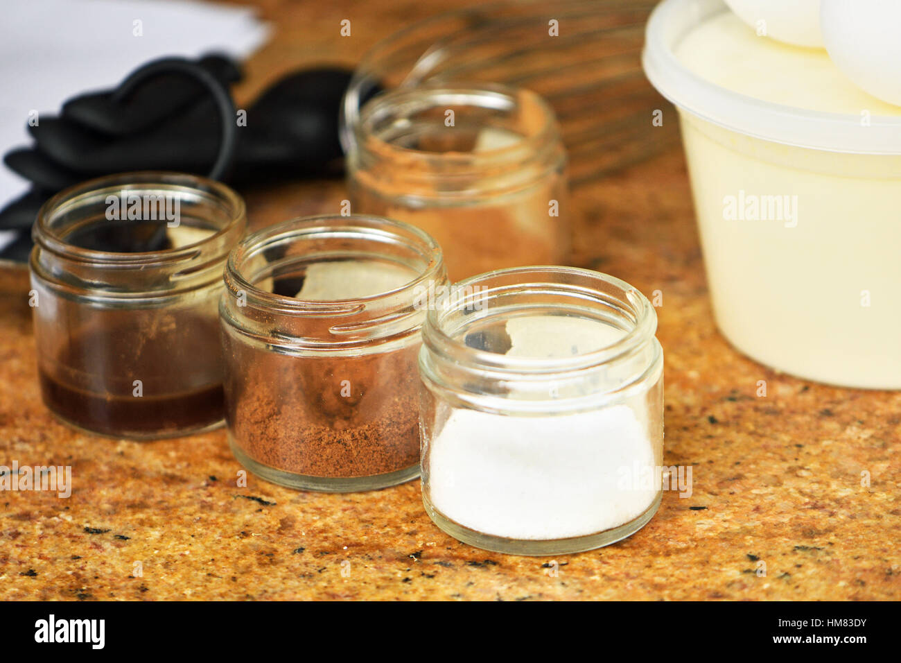 preparing the baking ingredients for a gourmet breakfast, shown on a ...