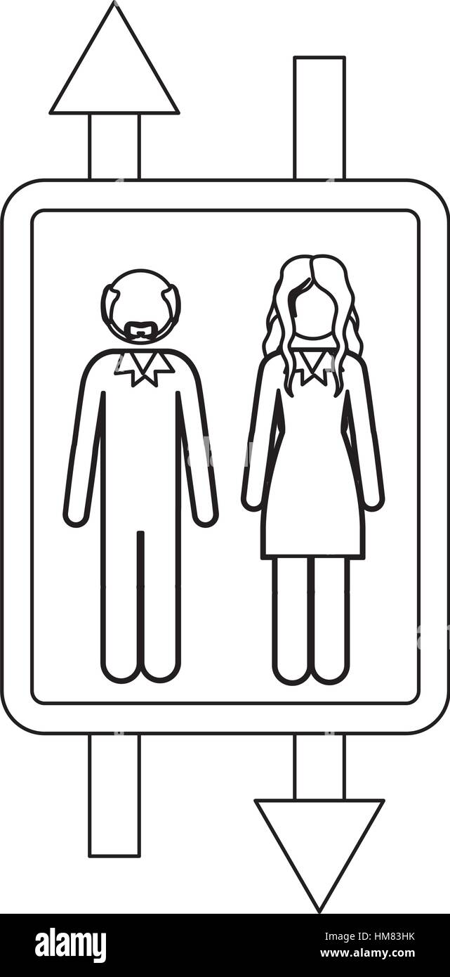 monochrome contour with double sign arrow with bald man with beard and ...