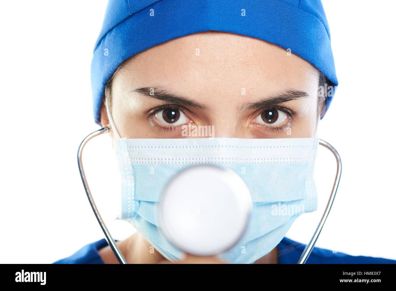 female doctor close up with stethoscope and mask Stock Photo - Alamy