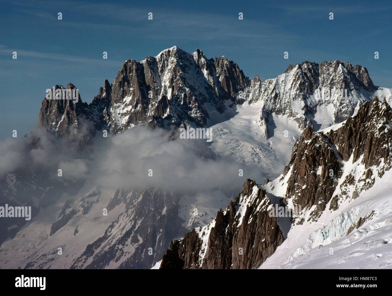 The Aiguilles du Dru (left) and the Aiguille Verte (centre), Mont Blanc ...