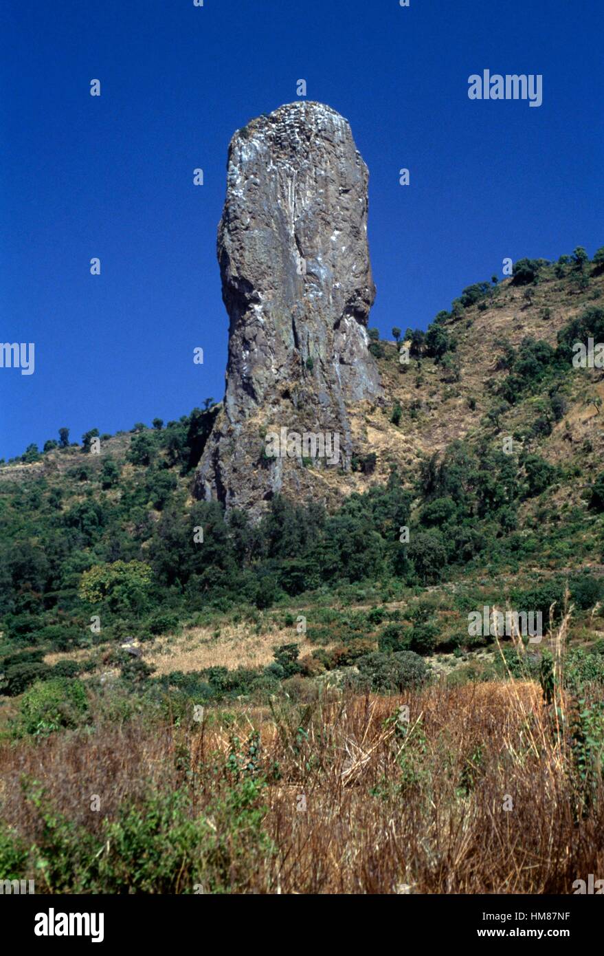 Rock monolith, landscape between Lake Tana and Debre Tabor, Ethiopia ...