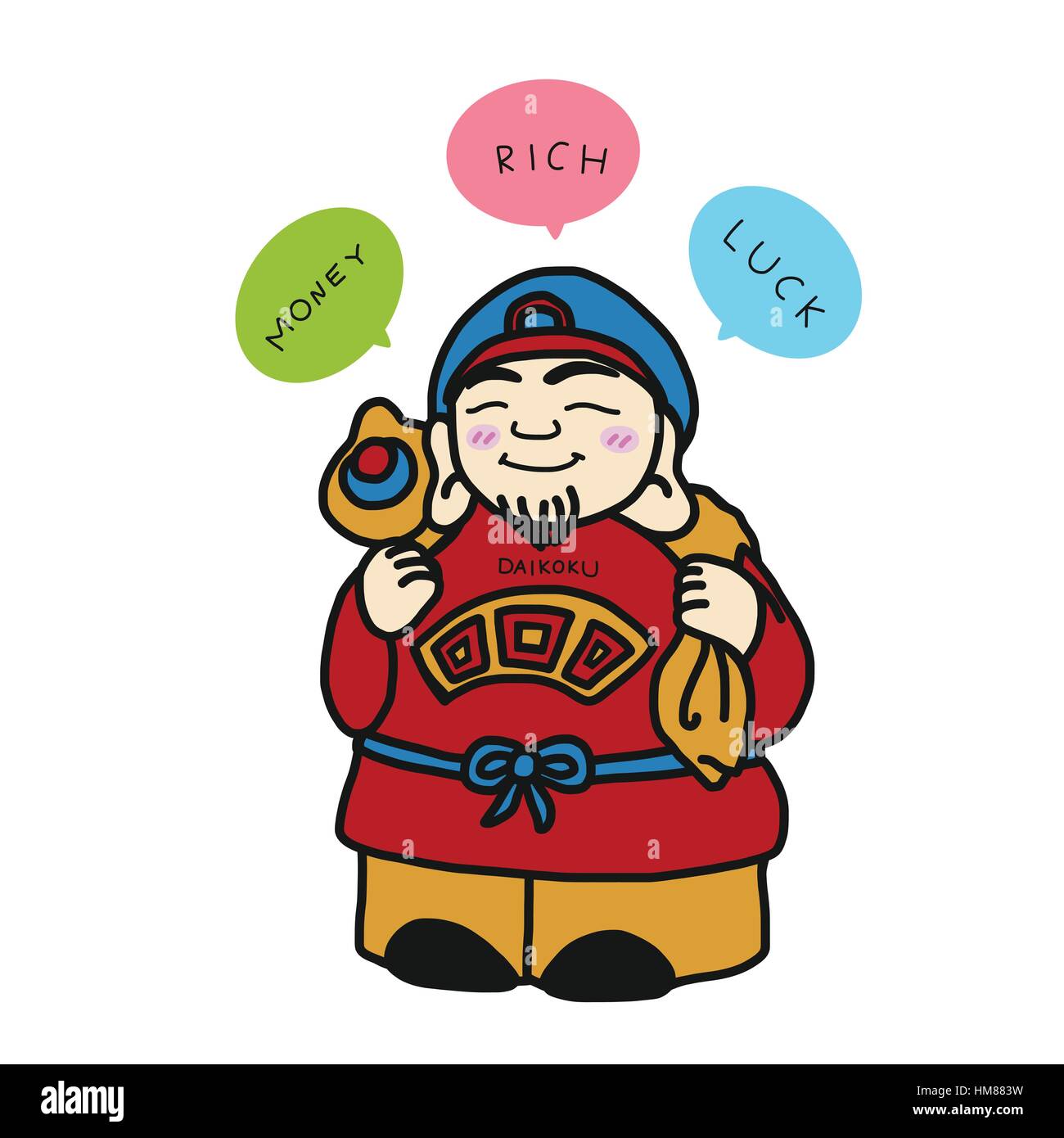 Japanese lucky god (Daikoku) cartoon illustration Stock Vector Image ...