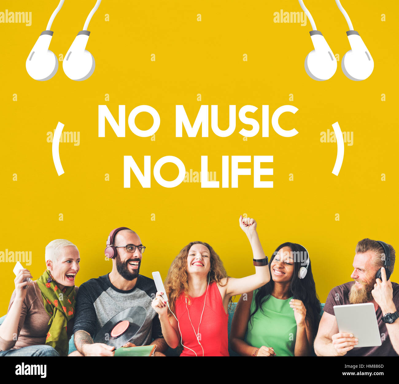Music Life Happy Earphones Concept Stock Photo - Alamy