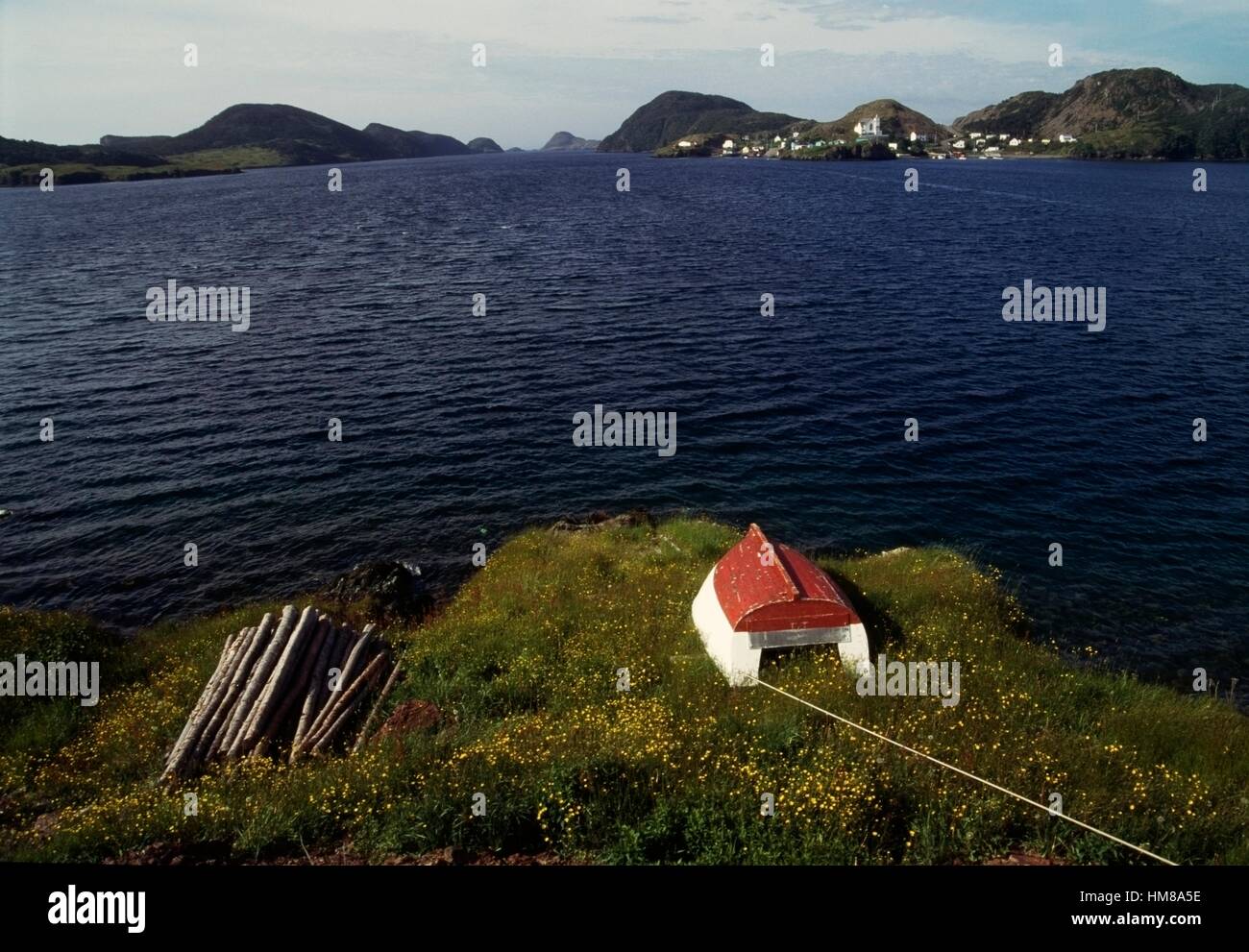 Small boat on the coast of the Burin peninsula, Newfoundland, Canada ...