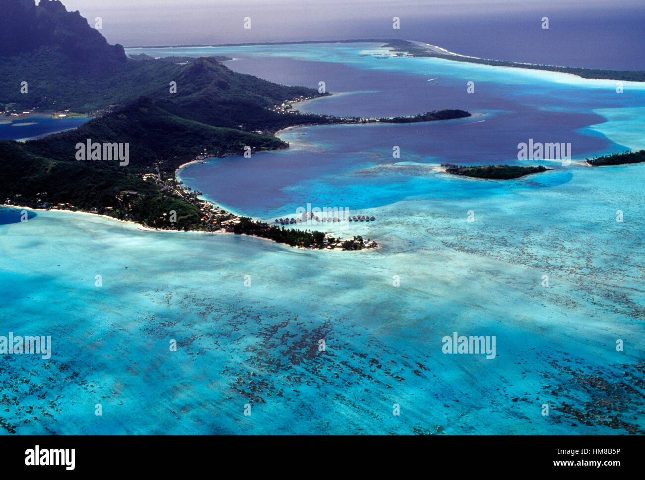 Matira point, Bora Bora, aerial view, Society islands, French Polynesia ...