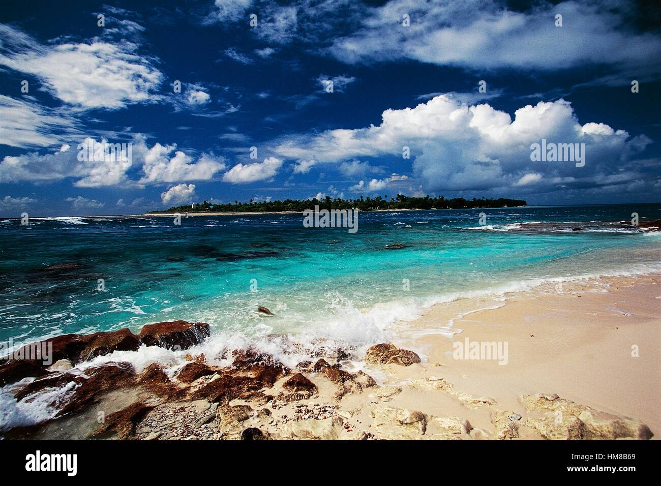 White beach, Tiputa pass, Rangiroa atoll, Tuamotu islands, French ...
