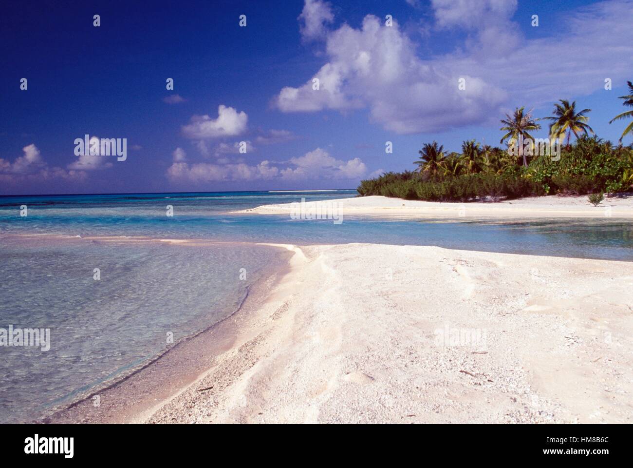 White beach in Rangiroa lagoon, Tuamotu islands, French Polynesia Stock ...