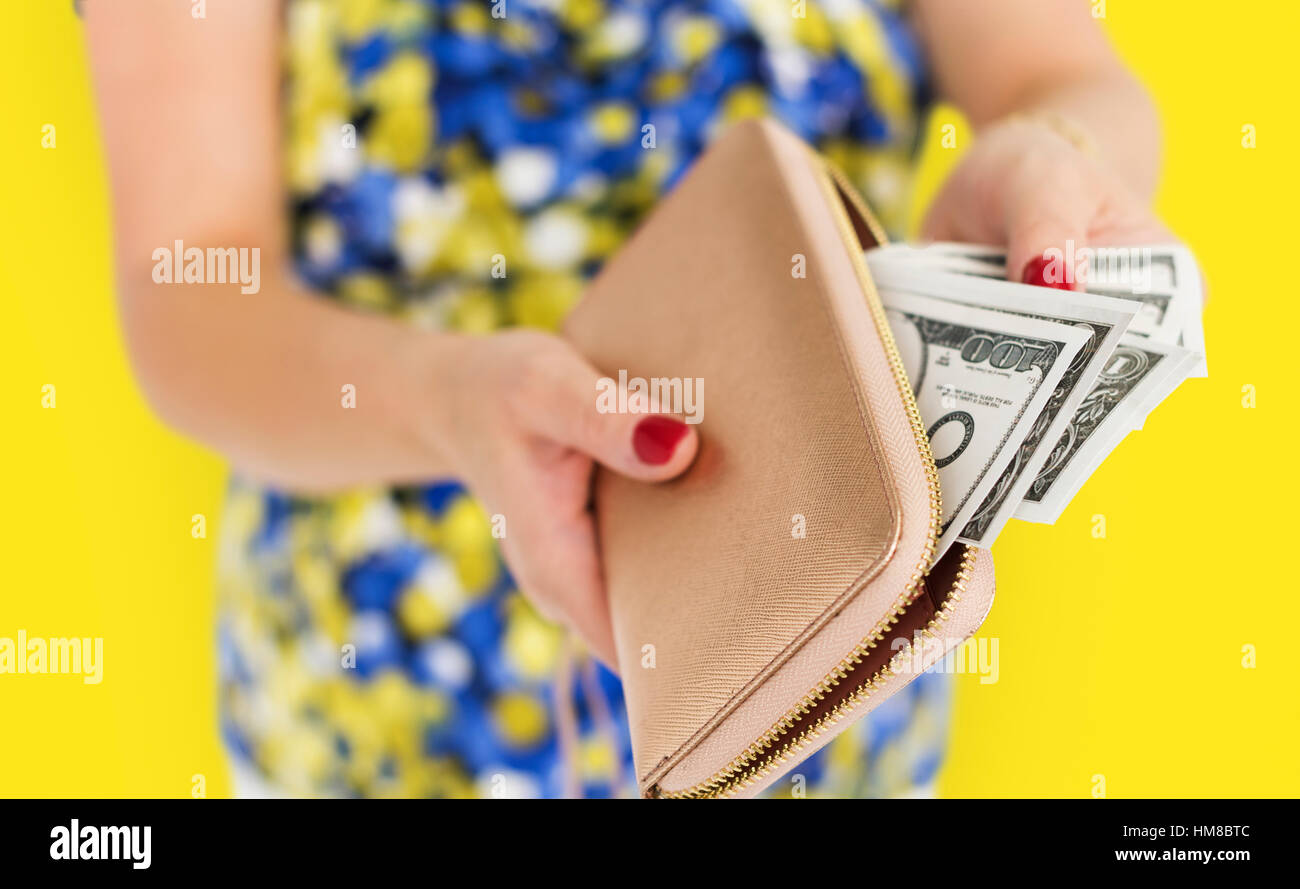 Woman Hands Holding Purse Dollar Bill Payment Concept Stock Photo - Alamy