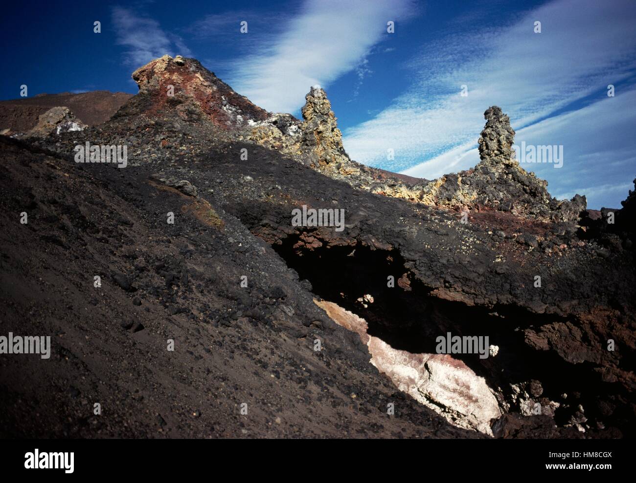 Hornitos, sulphur ovens that form around volcanic mouths, Mount Etna ...