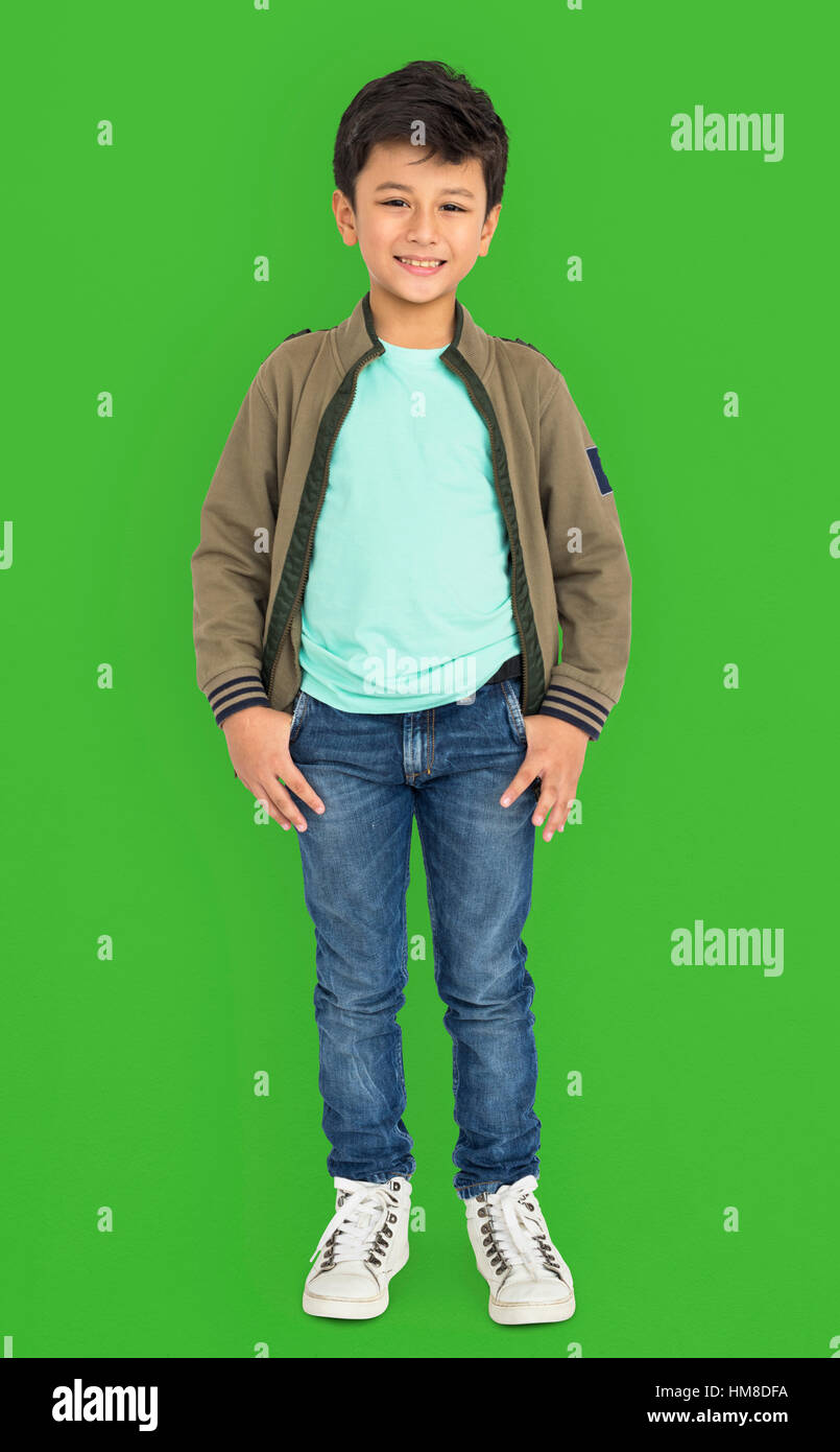 Kid Pose Standing Studio Concept Stock Photo - Alamy