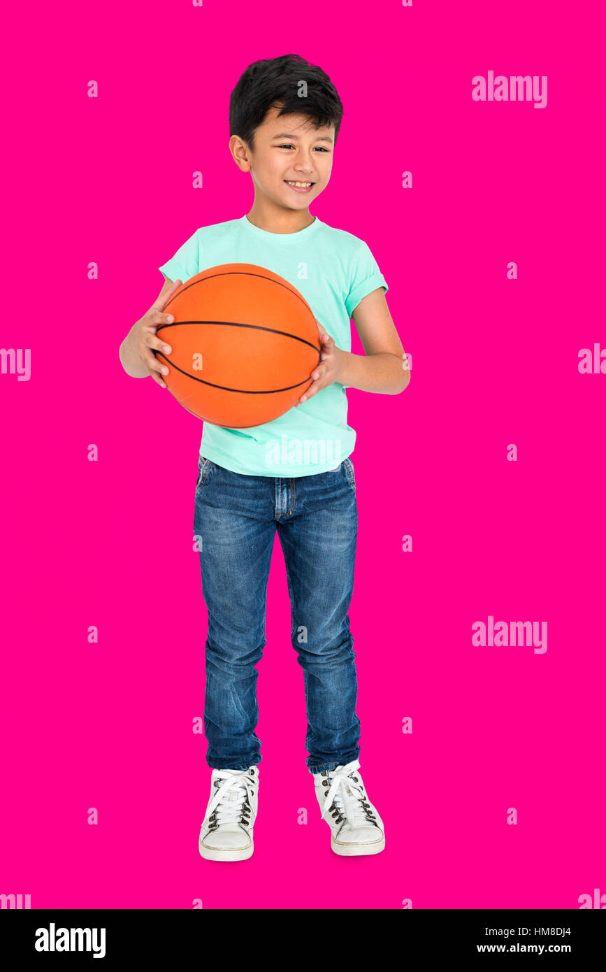 Little Kid With Basketball Concept Stock Photo - Alamy