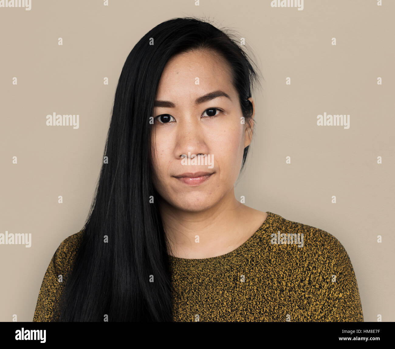 Asian Woman Front View Serious Concept Stock Photo - Alamy