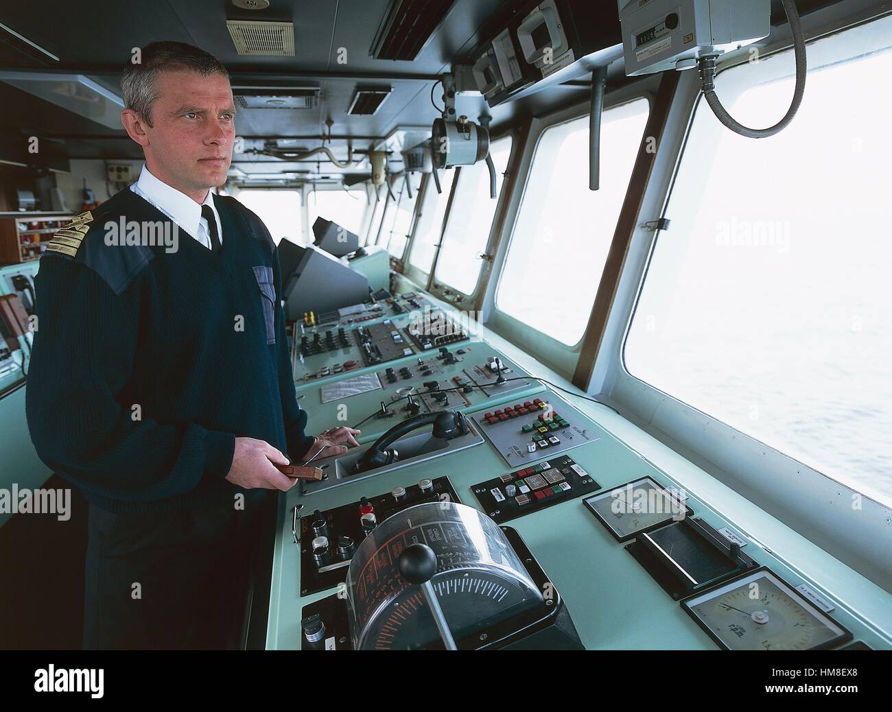 Command bridge of the ice-breaker research ship MS Grigory Mikheev ...