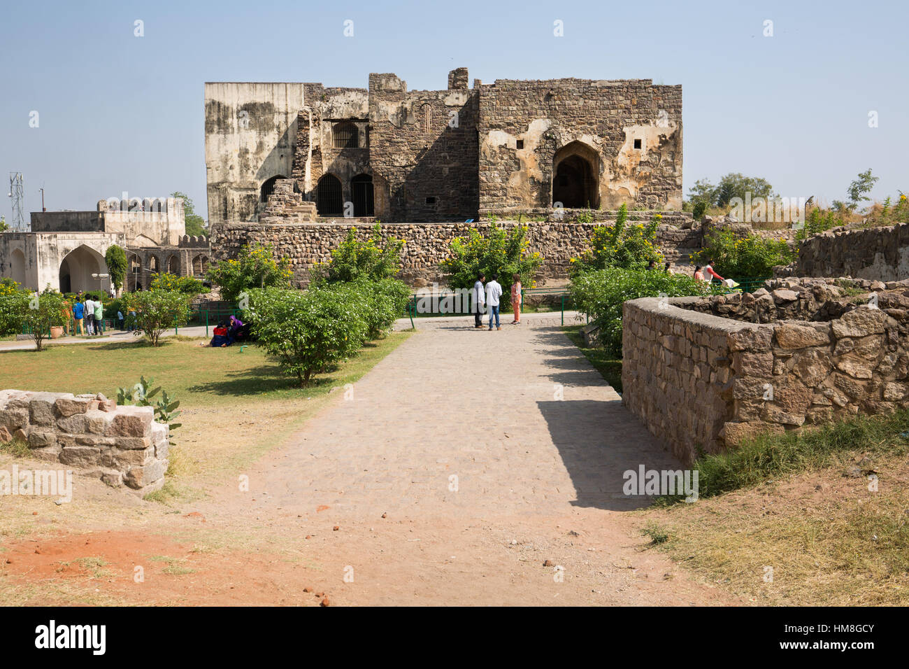 HYDERABAD, INDIA - JAN 25,2017 Ruins of the golconda fort in Hyderabad ...