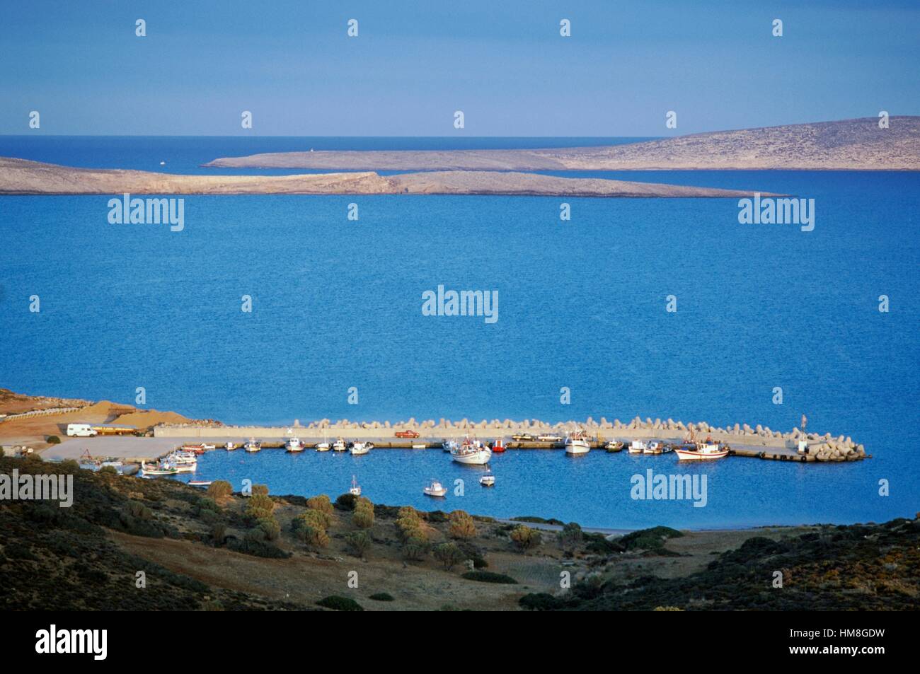 The dock near Kouremenos beach, Palekastro, Crete, Greece Stock Photo ...