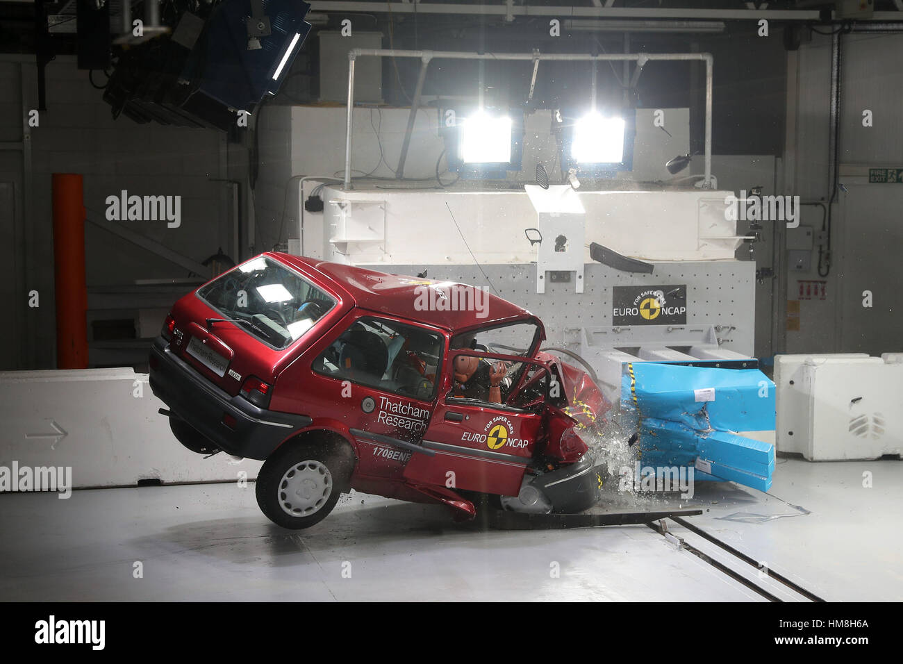 A 1997 Rover 100 is crash tested at Thatcham Research in Berskshire, to ...