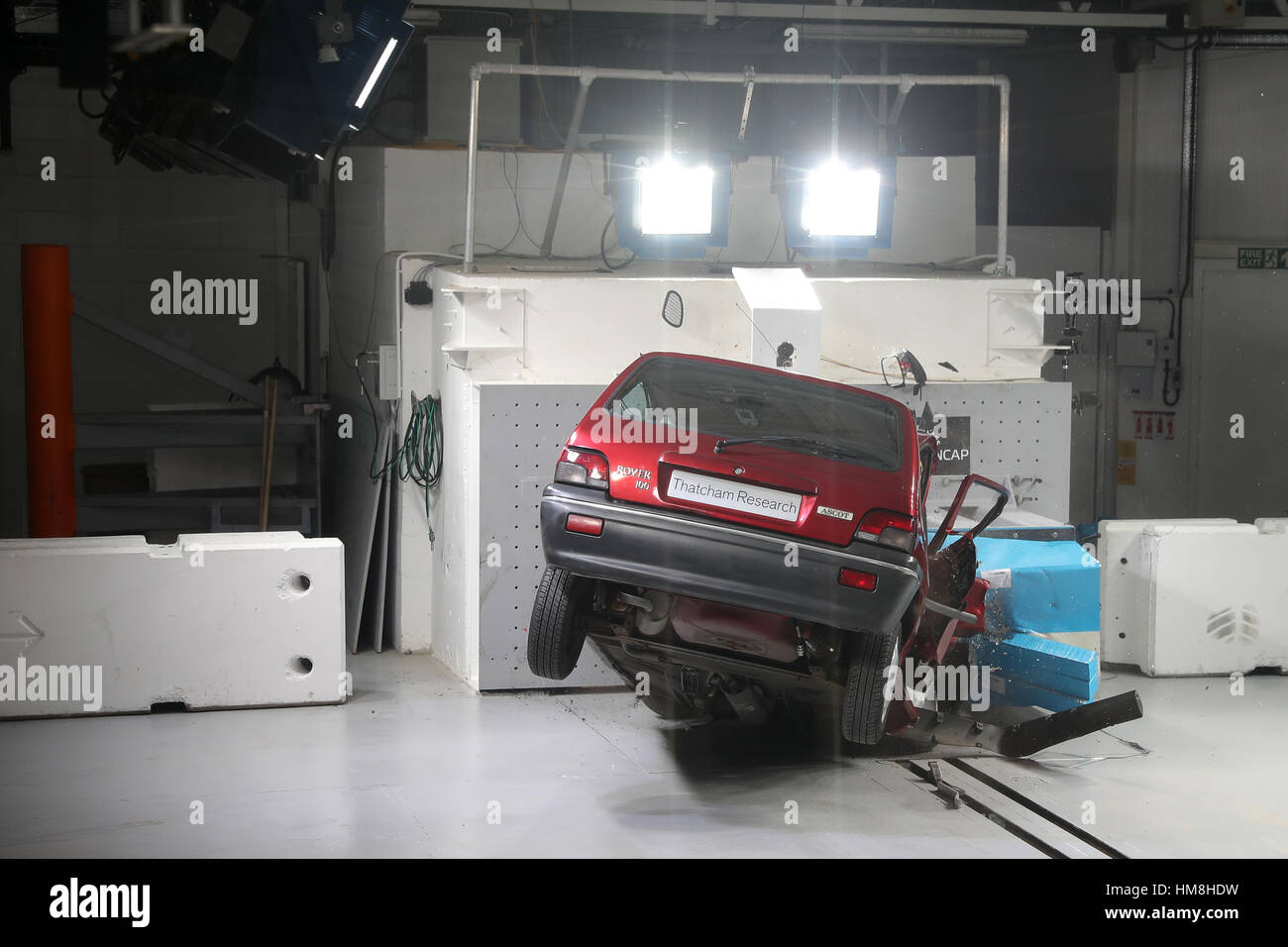 A 1997 Rover 100 is crash tested at Thatcham Research in Berskshire, to ...