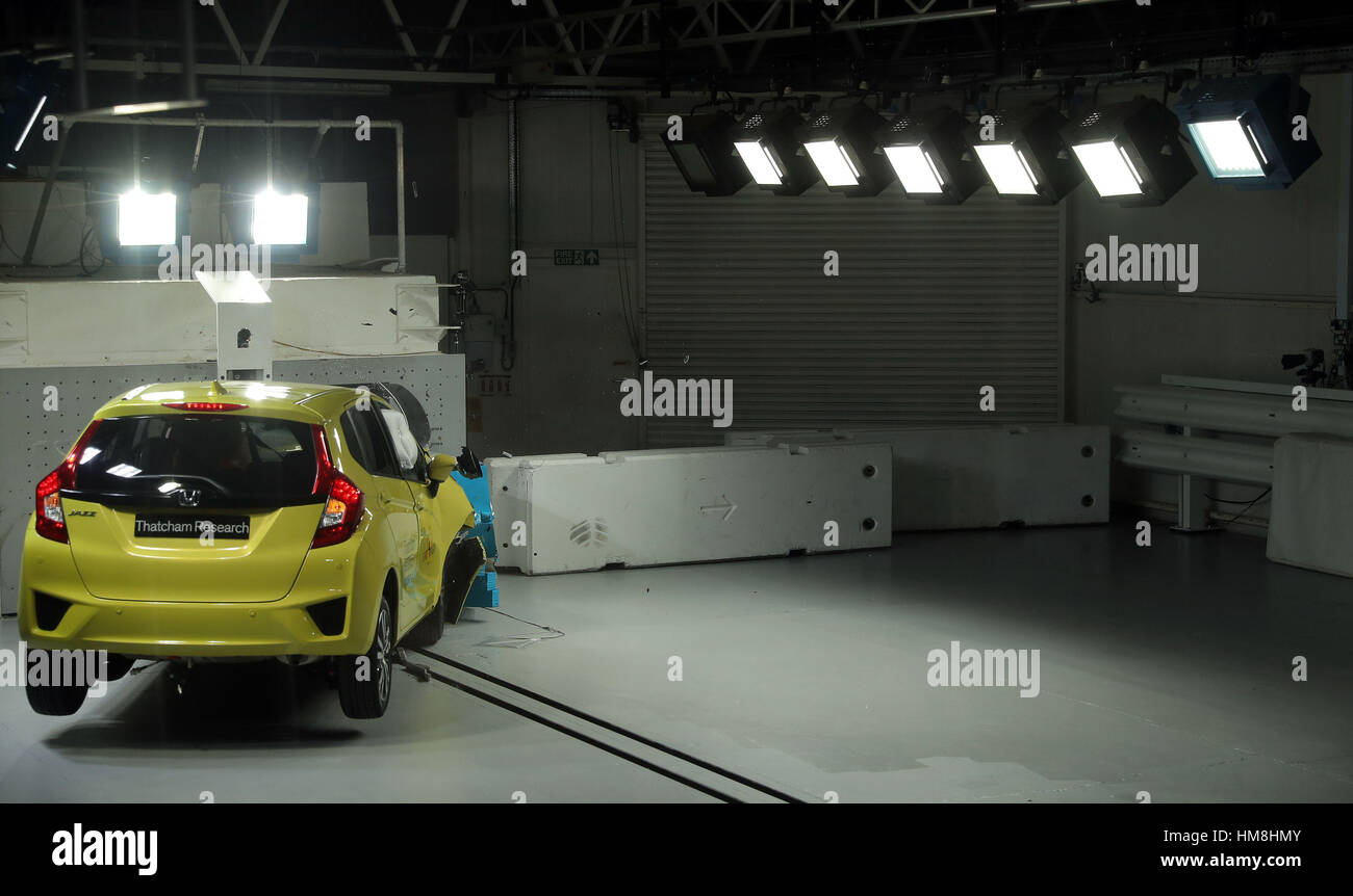 A Honda Jazz is crash tested at Thatcham Research in Berskshire, to ...