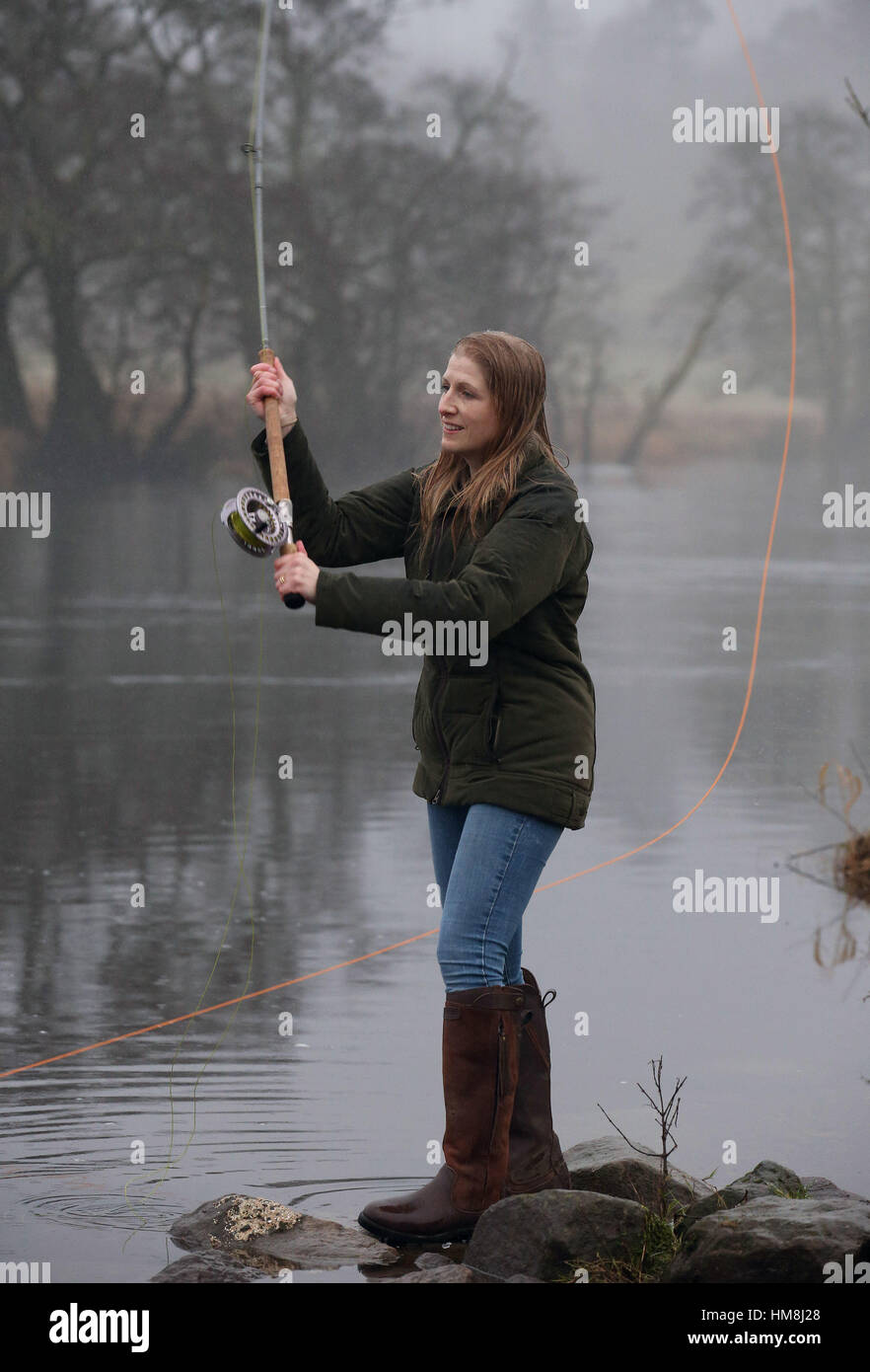Jo Stephenson casts the first line on the River Teith at Callander as ...