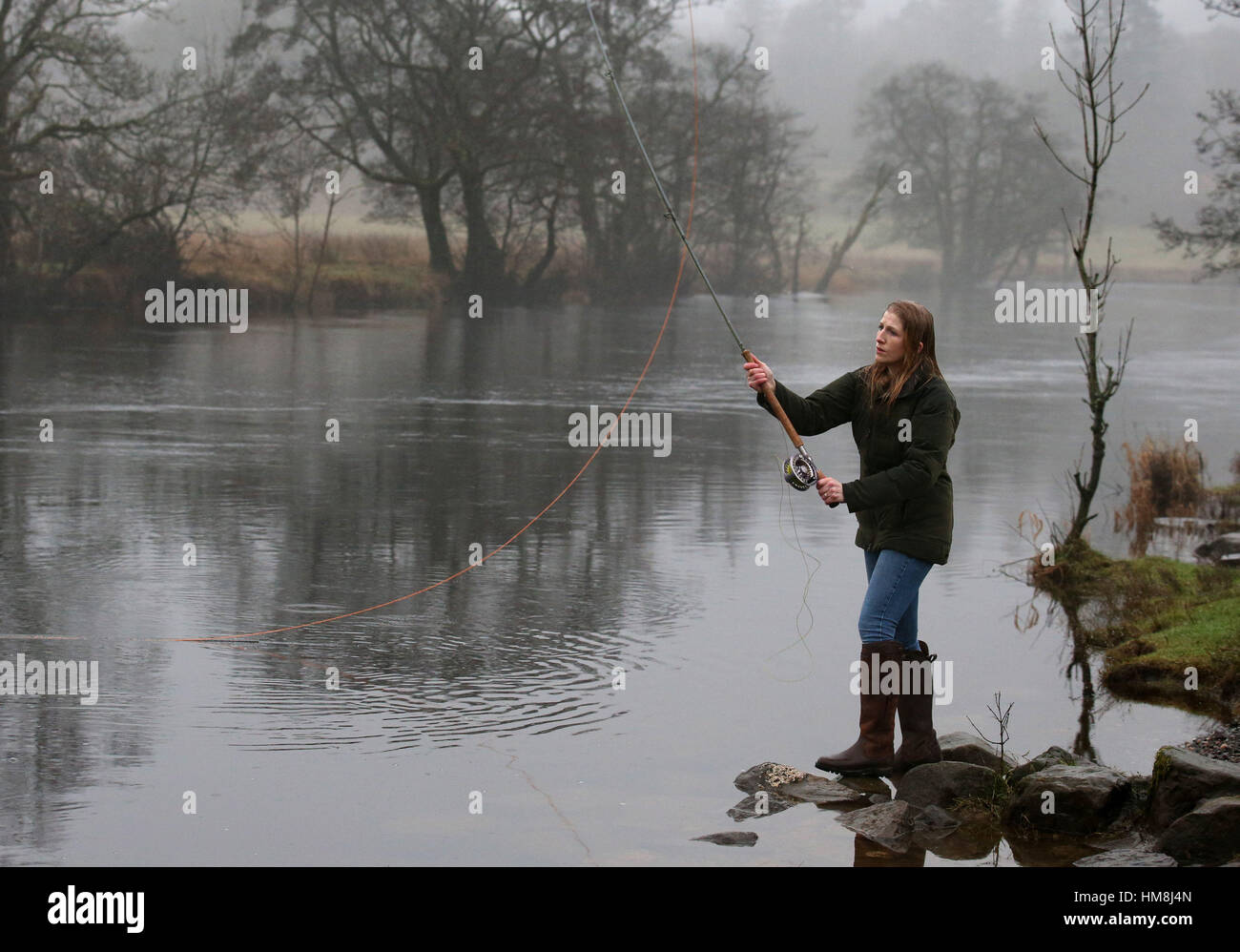 Jo Stephenson casts the first line on the River Teith at Callander as ...