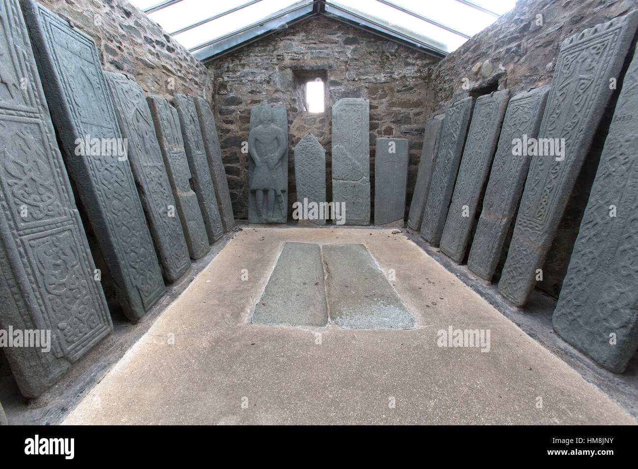 Village of Kilmartin, Scotland. Medieval tomb slabs on display within ...
