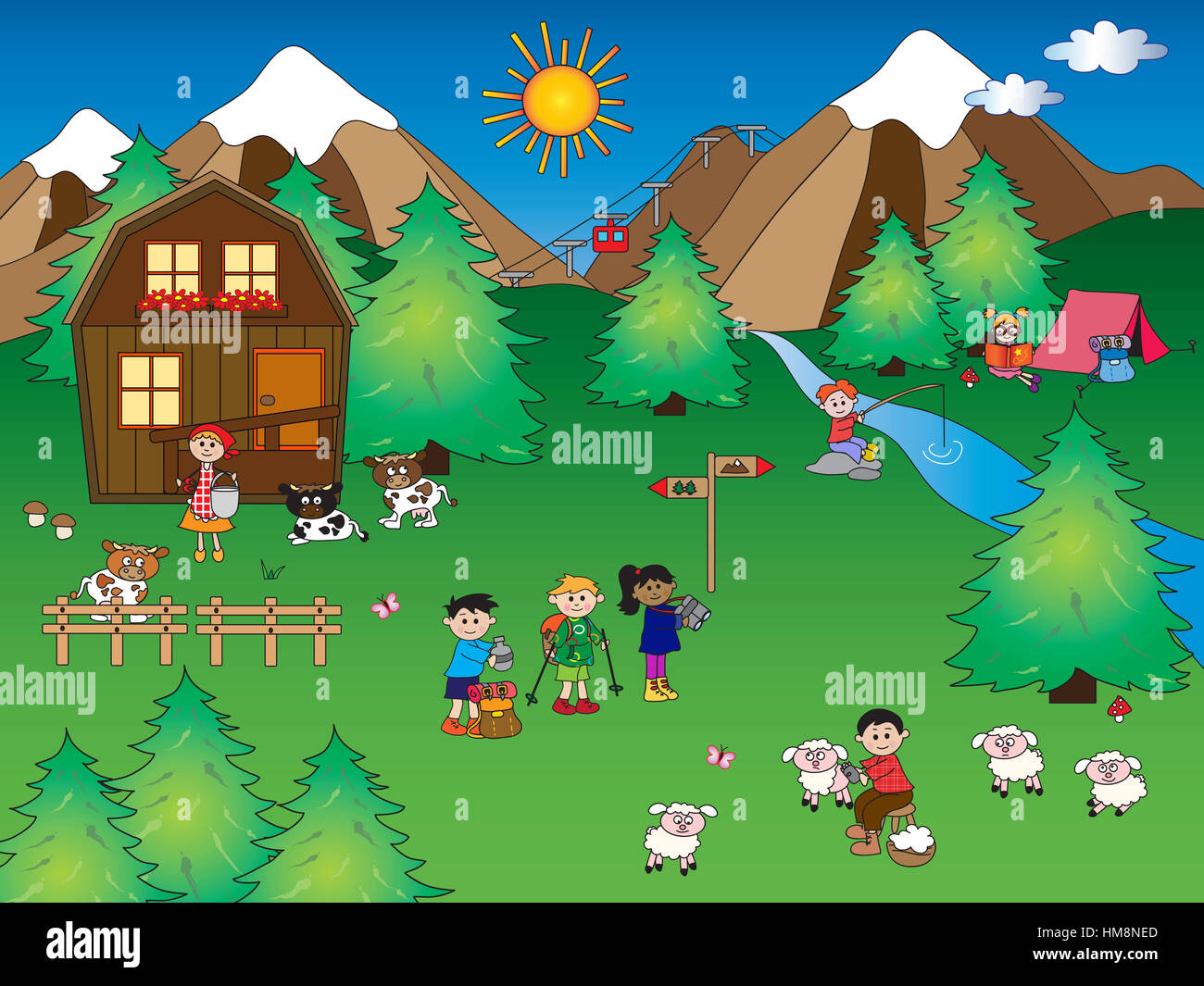 mountain landscape with happy people Stock Photo - Alamy