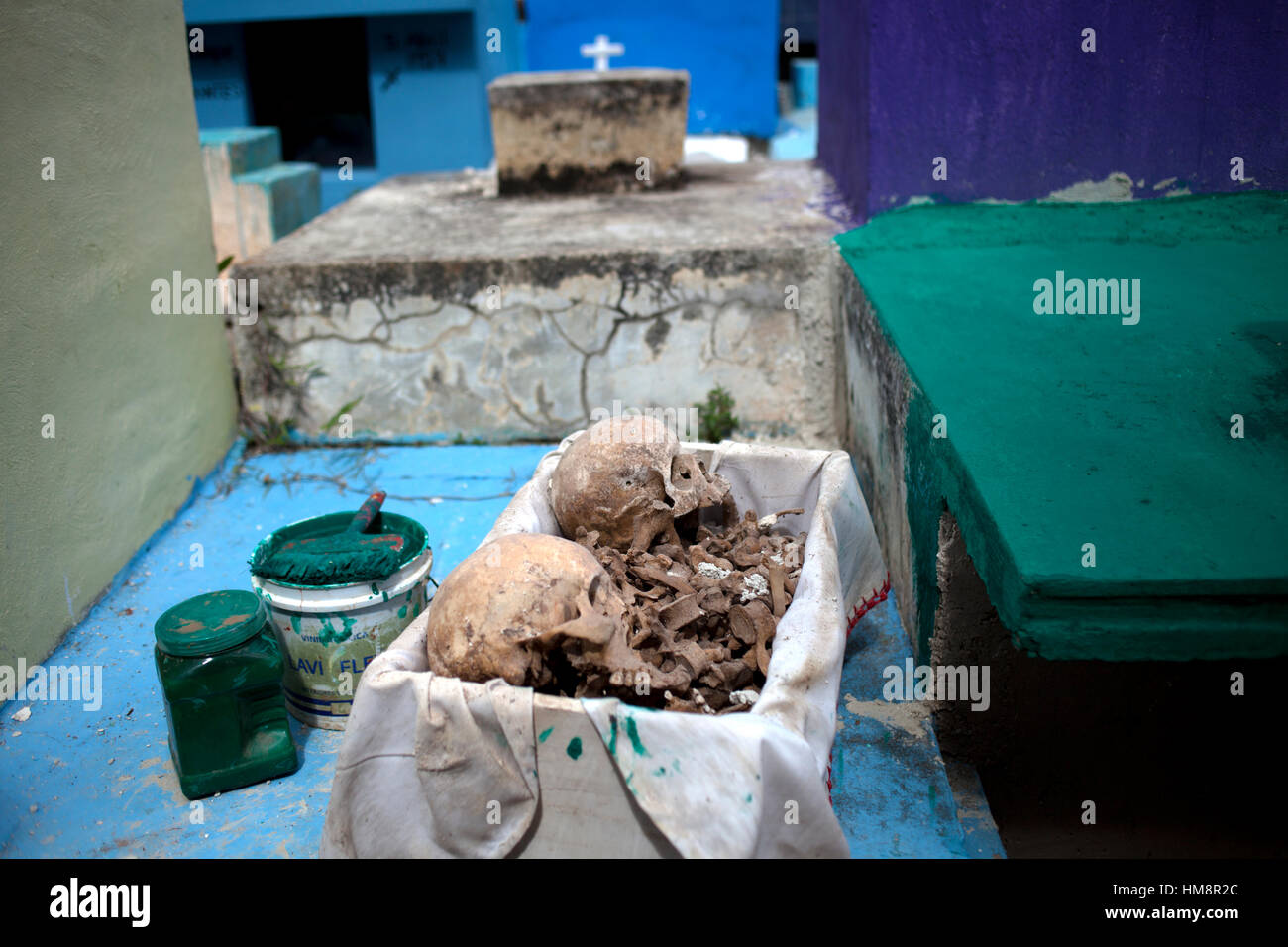 Bones are cleaned in the Mayan village of Pomuch, Hecelchakan, Campeche ...