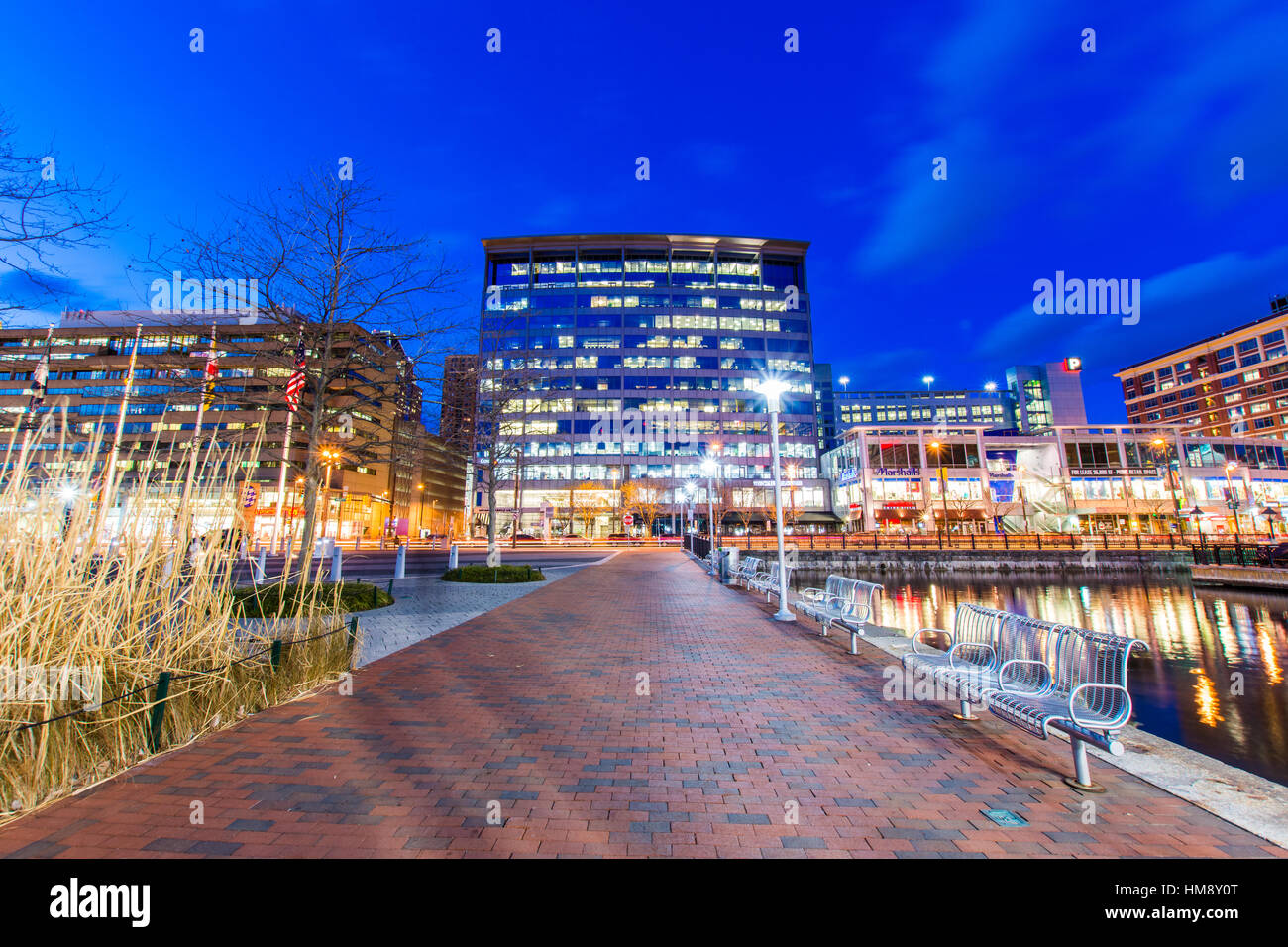 Long Exposure of the Inner Harbor at Night in Baltimore, Maryland Stock ...