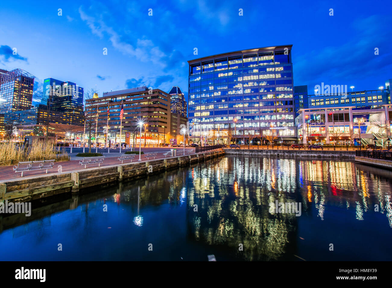 Long Exposure of the Inner Harbor at Night in Baltimore, Maryland Stock ...