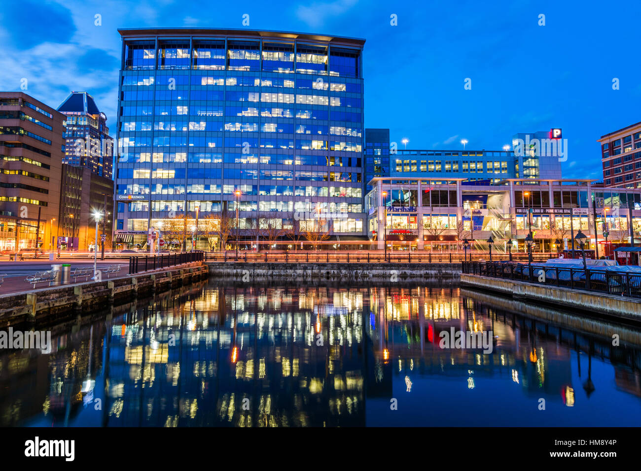 Long Exposure of the Inner Harbor at Night in Baltimore, Maryland Stock ...