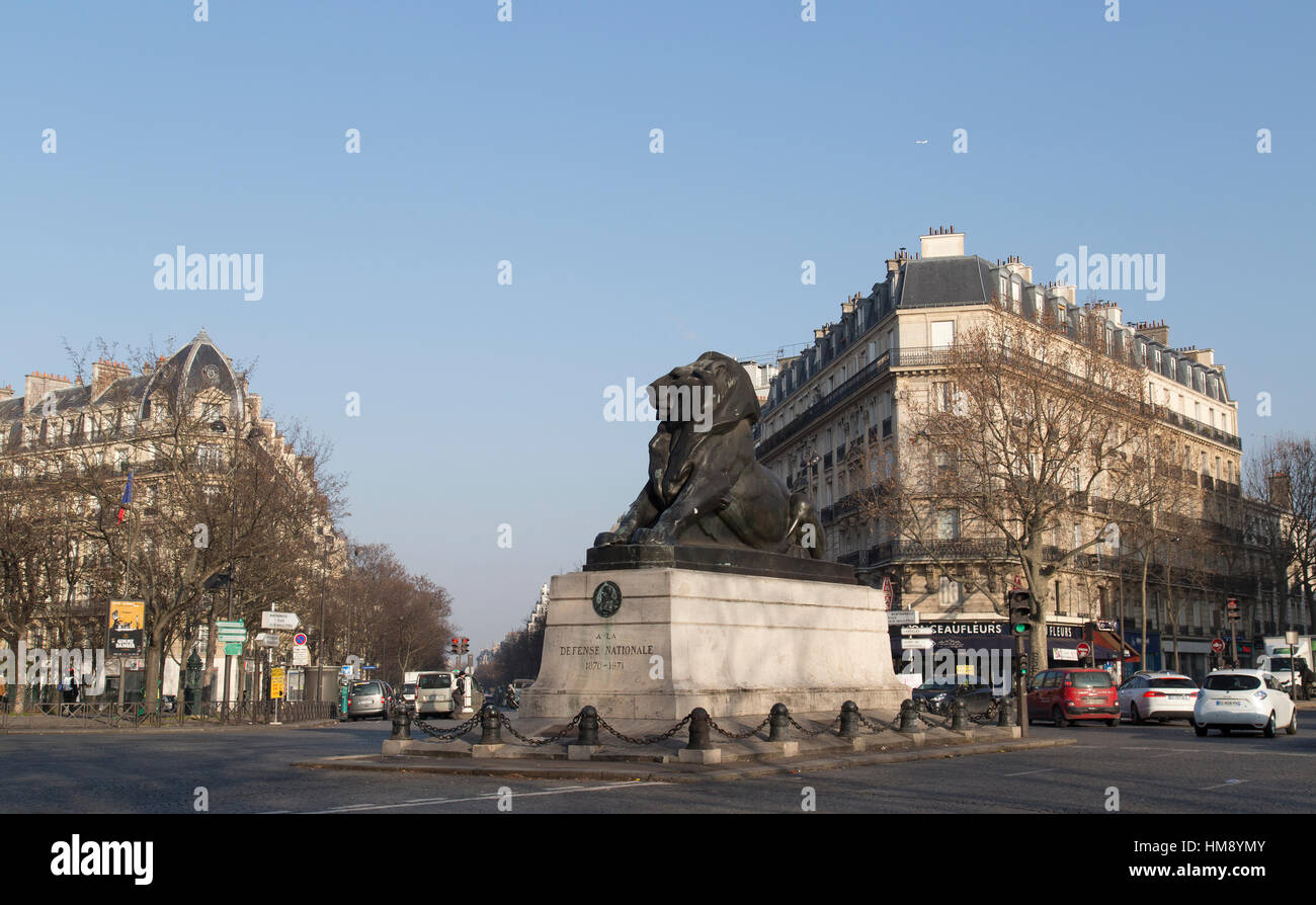 Lion statue at Place Denfert Rochereau in Montparnasse in the 14th ...