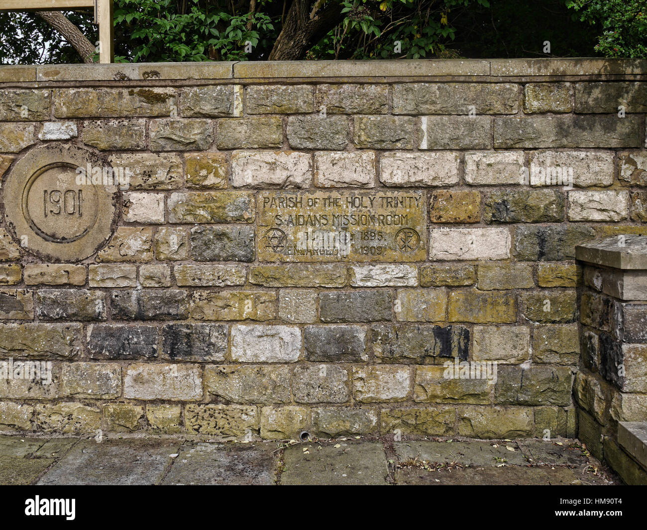 Wall of an ancient chapel at the side of the Leeds Liverpool canal ...