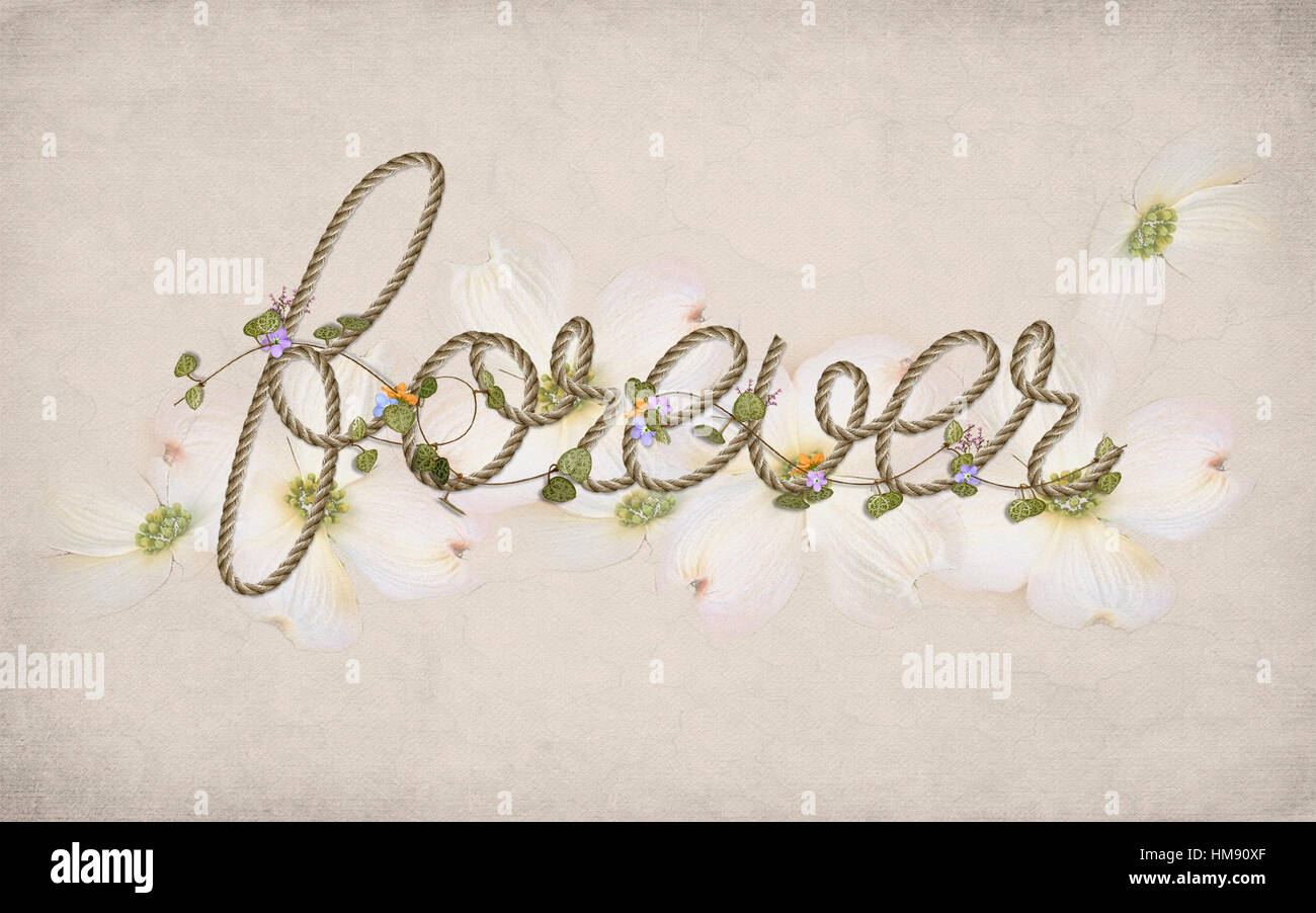 word forever in rope with flowers Stock Photo - Alamy