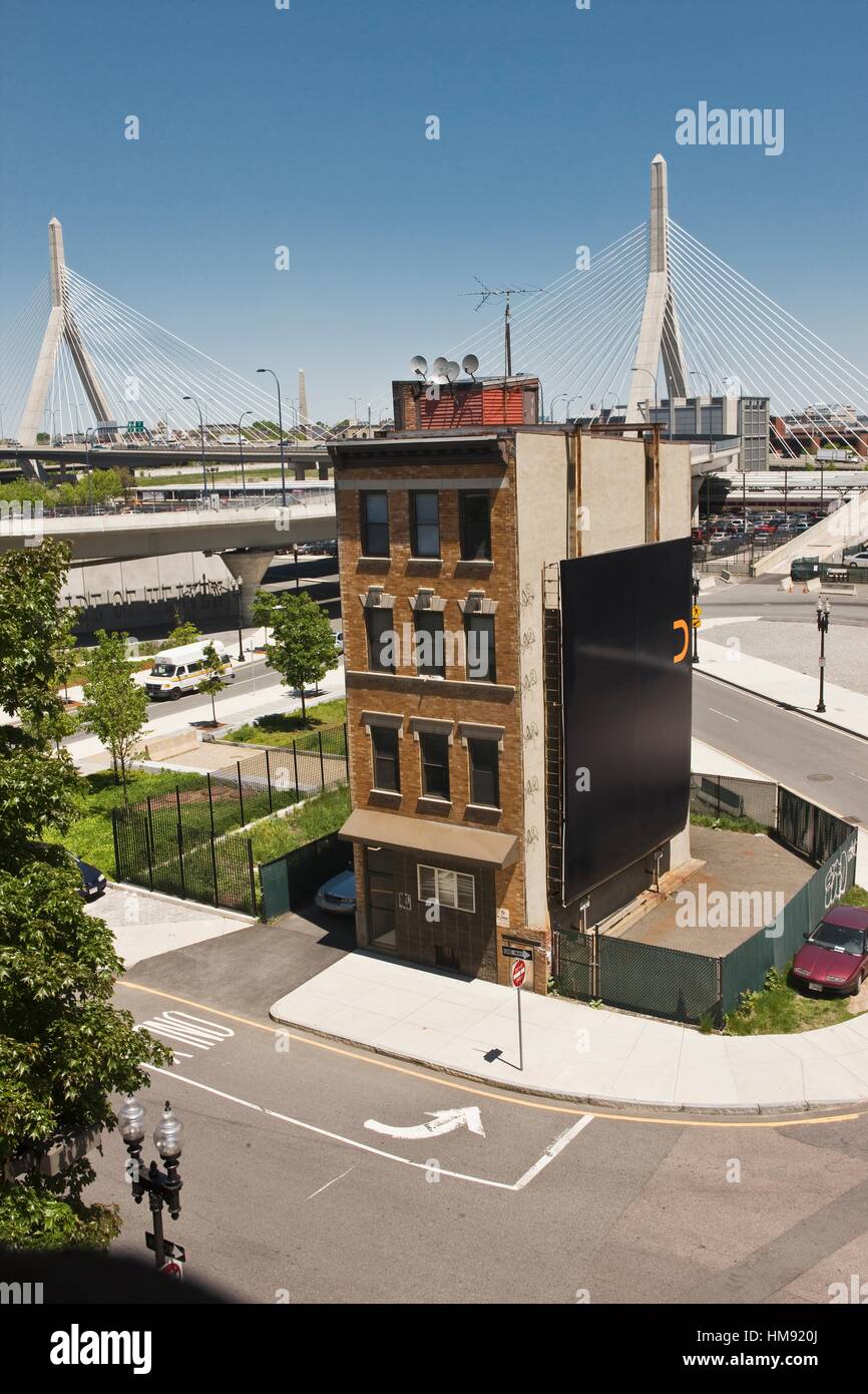 USA, Massachusetts, Boston. Typical building, Zakim Bunker Hill Bridge ...