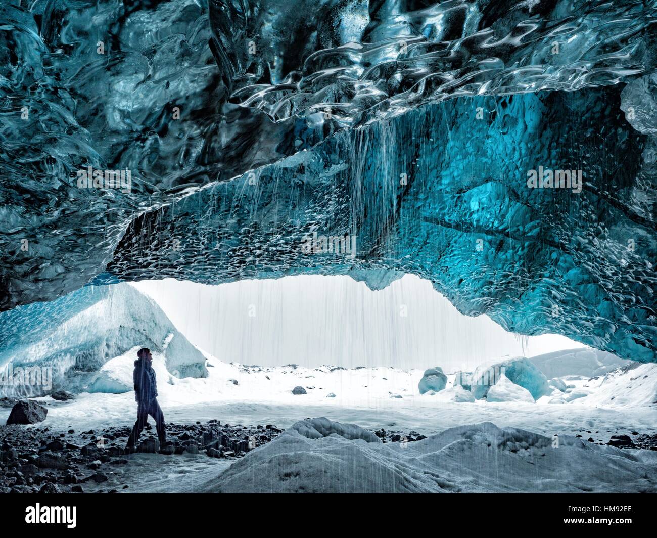 Iceland Ice Cave Exploration Stock Photo - Alamy