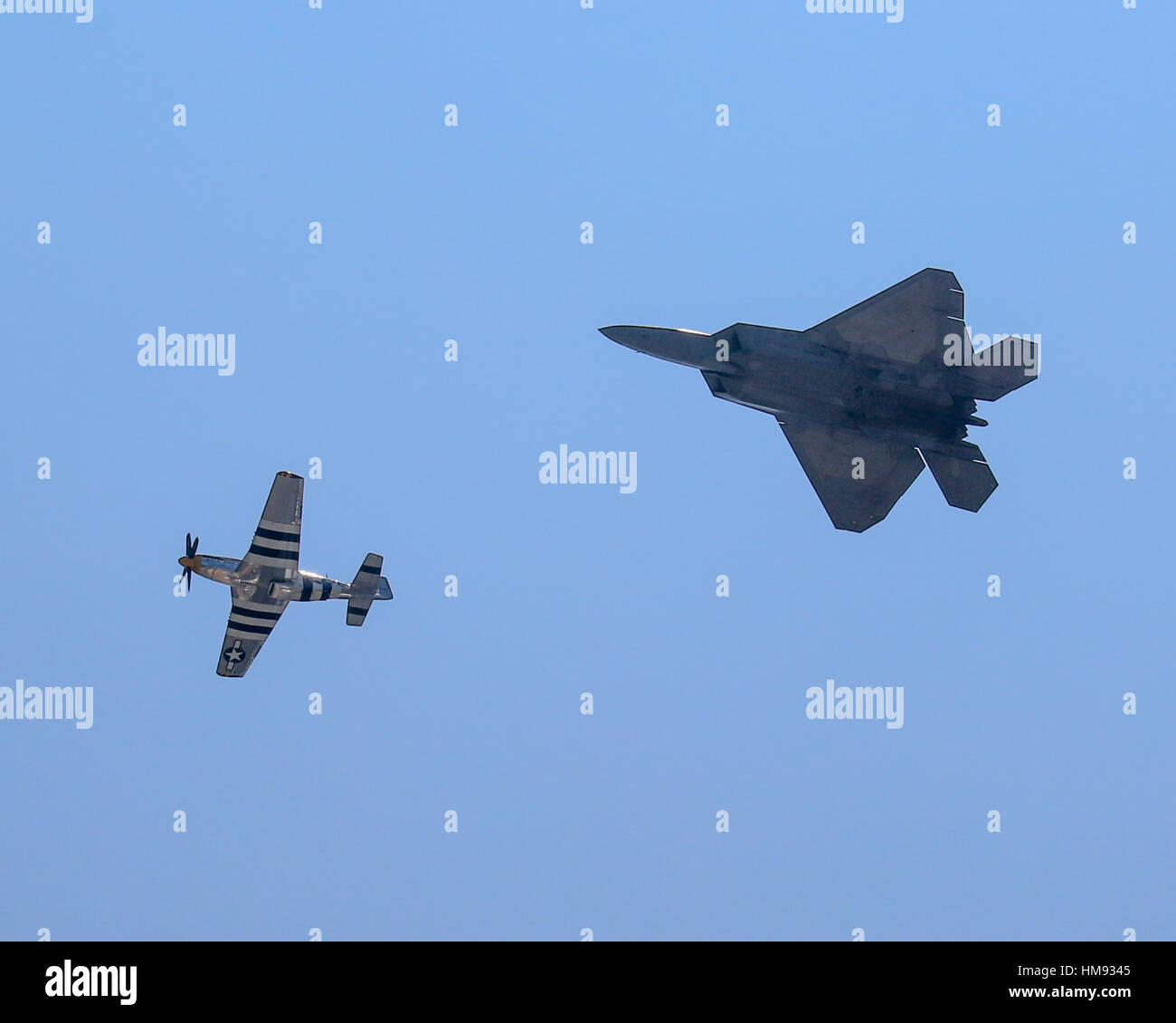 P-51 Mustang and F-22 Raptor in formation flight Stock Photo - Alamy