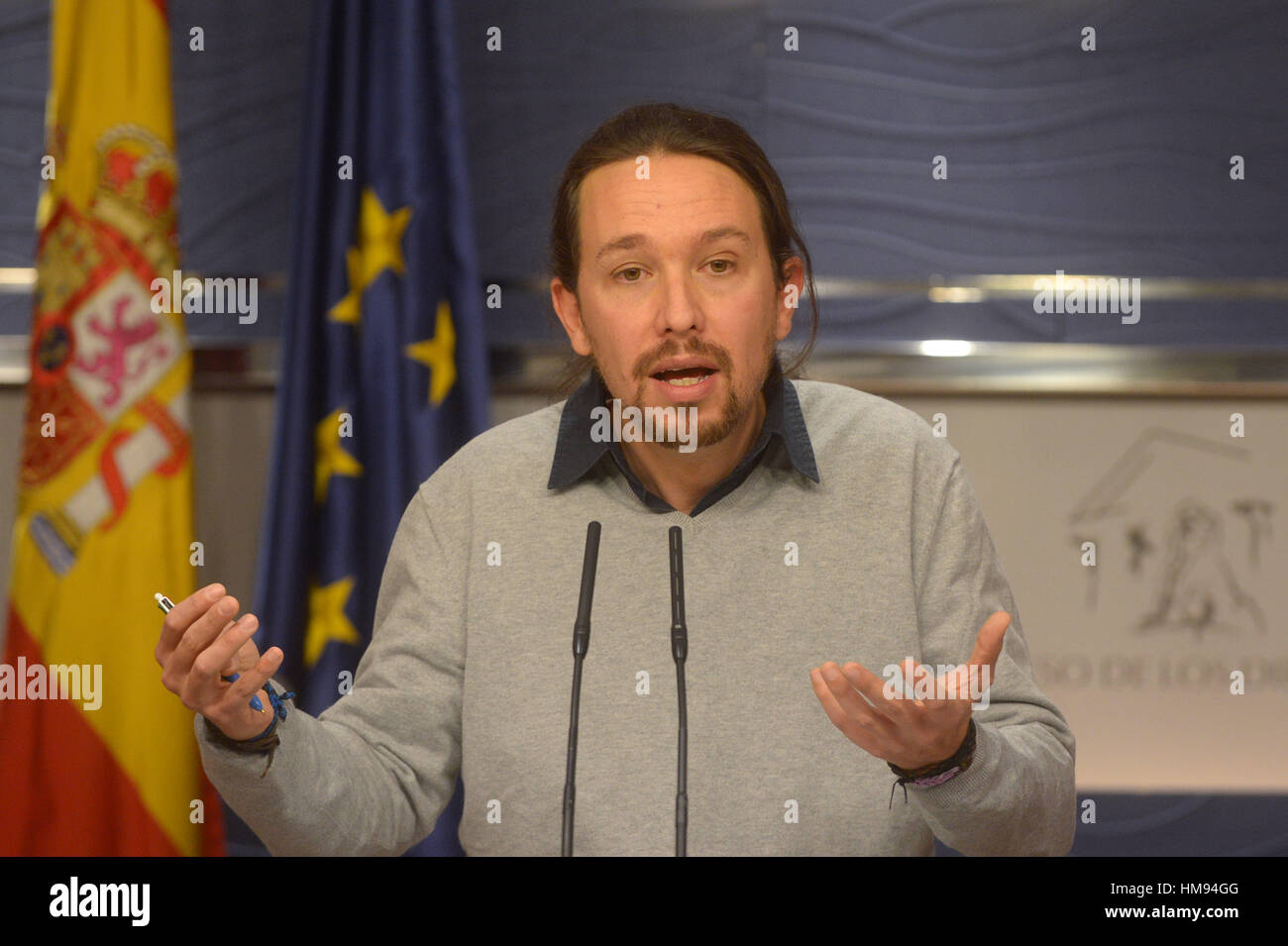 Podemos leader, Pablo Iglesias during a press conference at Congress of ...
