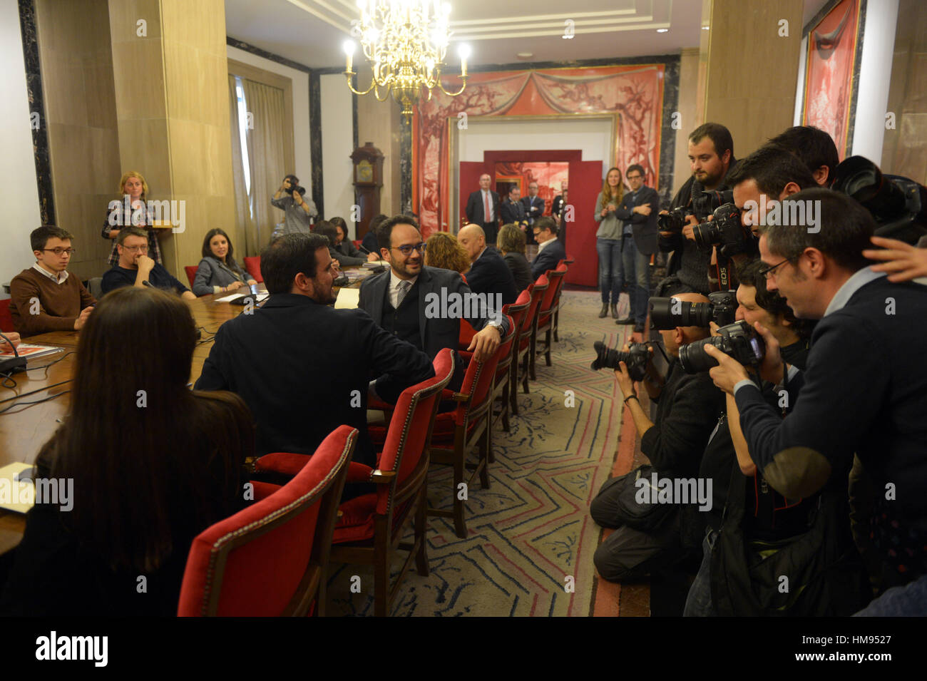 Politicians Inigo Errejon, Xavier Domenech, Alberto Garzon and Antonio ...