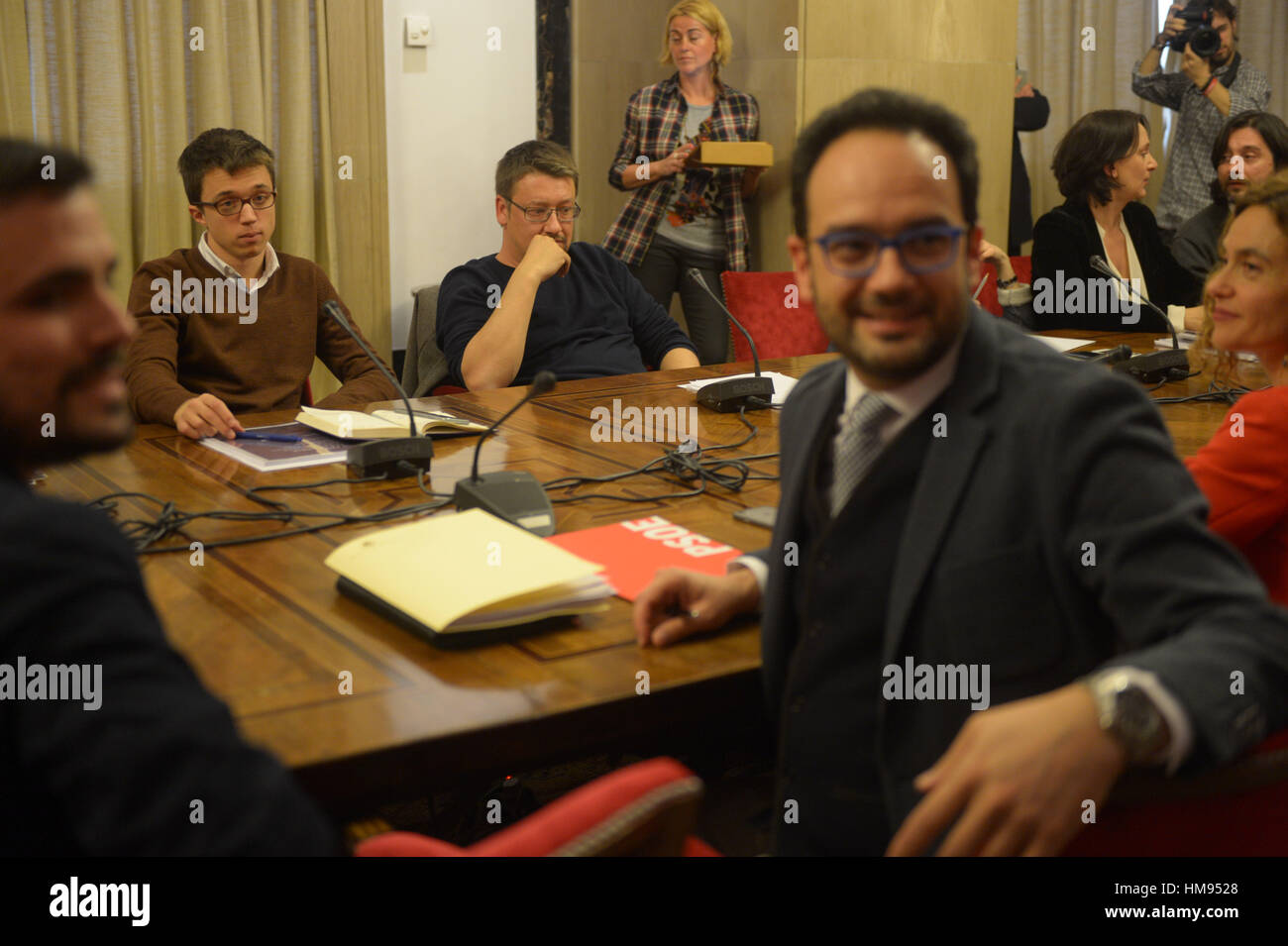 Politicians Inigo Errejon, Xavier Domenech, Alberto Garzon and Antonio ...