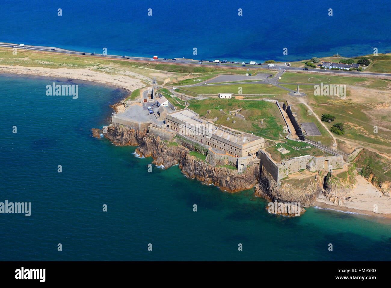 France, Western France, aerial view of Quiberon peninsula. Penthievre ...