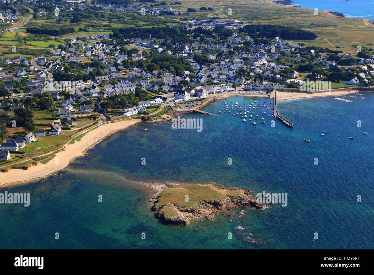 France, Western France, aerial view of Quiberon peninsula. Portivy ...