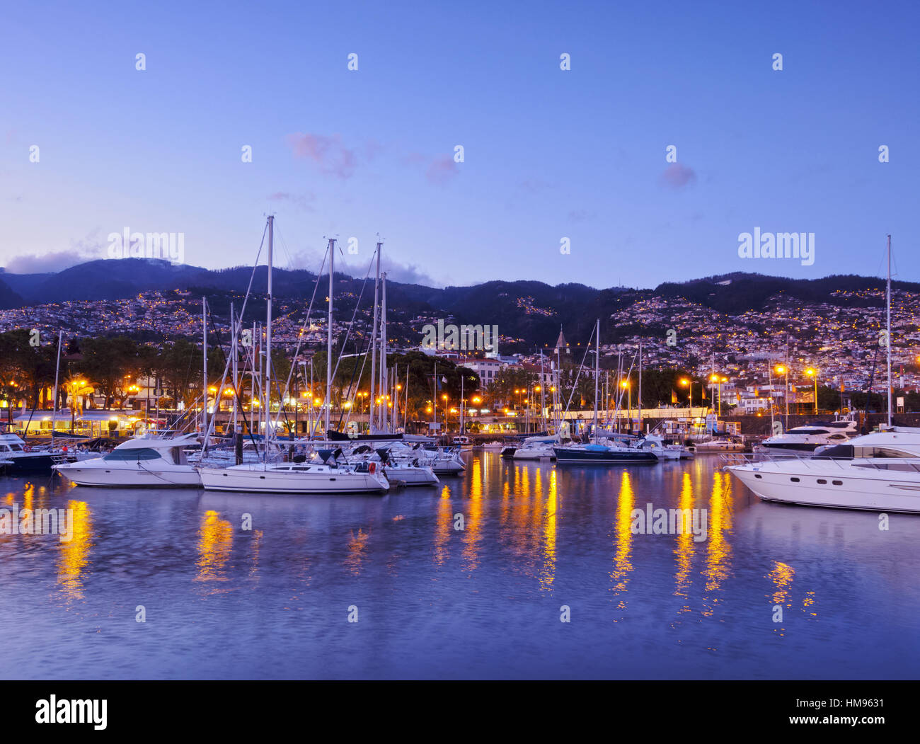 Twilight view of the Marina do Funchal, Funchal, Madeira, Portugal ...